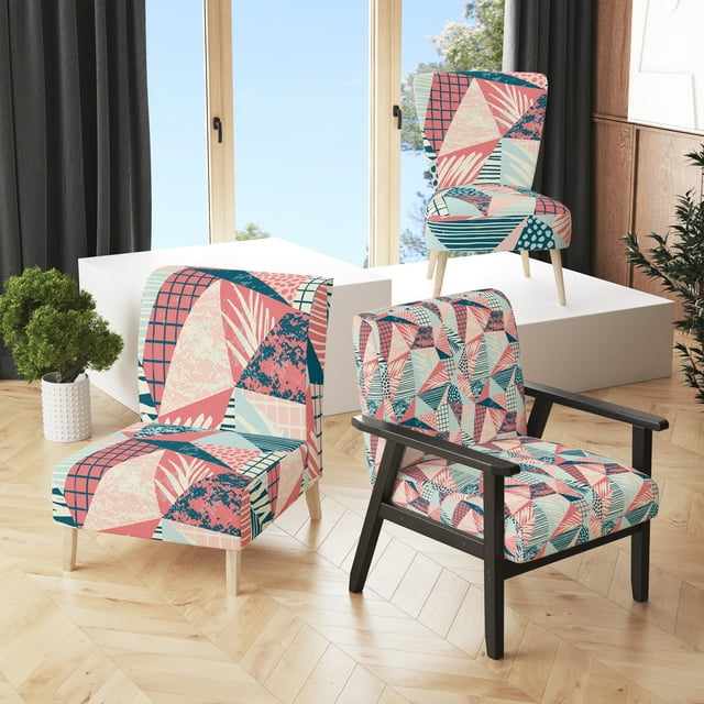Designart "Peach and Blue Patchwork" Upholstered Patterned Accent Chair ...