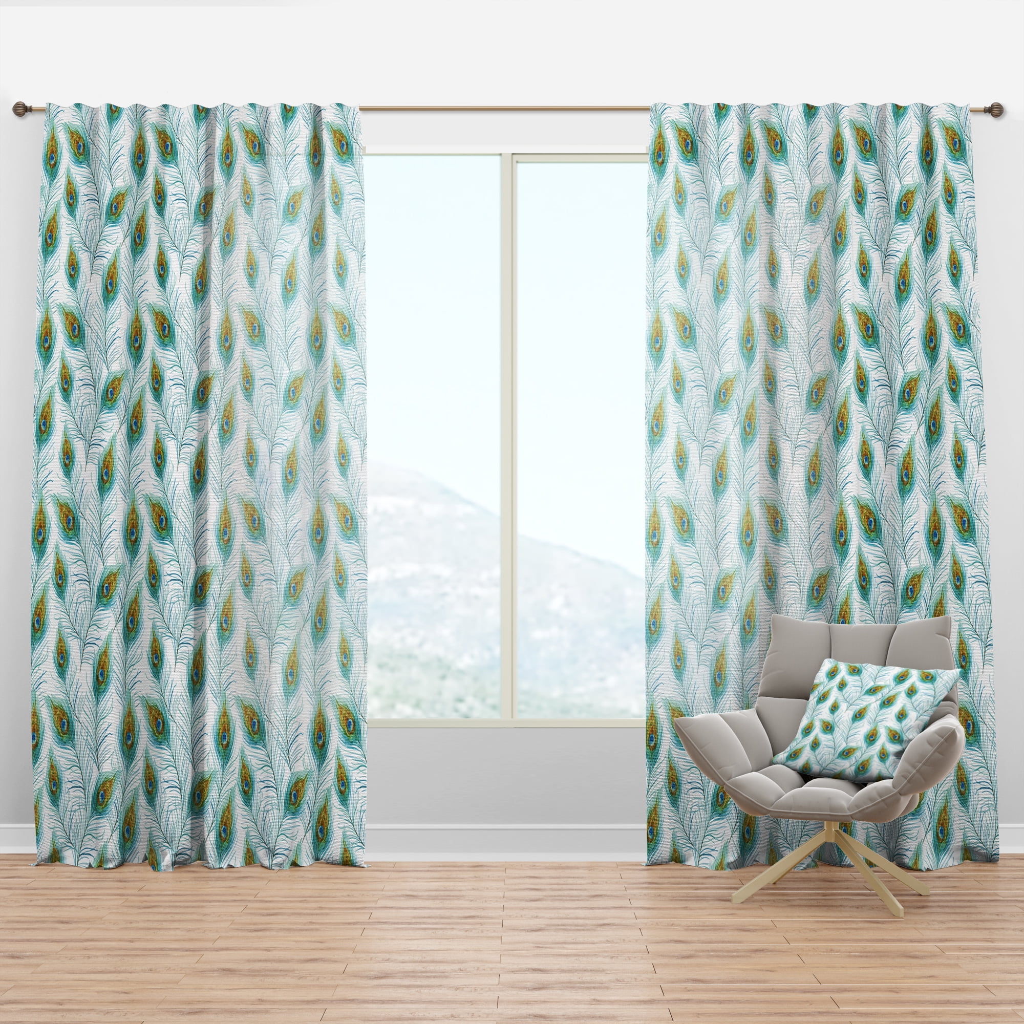 Designart 'Peacock Feathers Pattern I' Modern & Contemporary Curtain ...