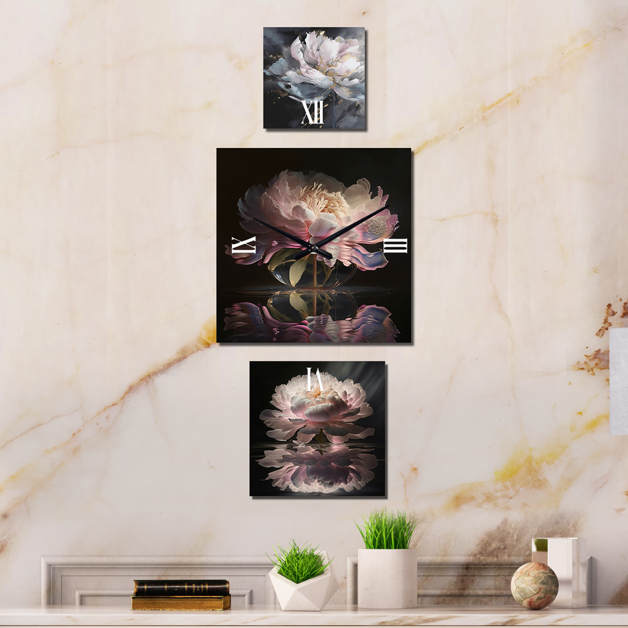 Designart "Peonies Petals Pink Black III" Peonies Oversized Modern ...