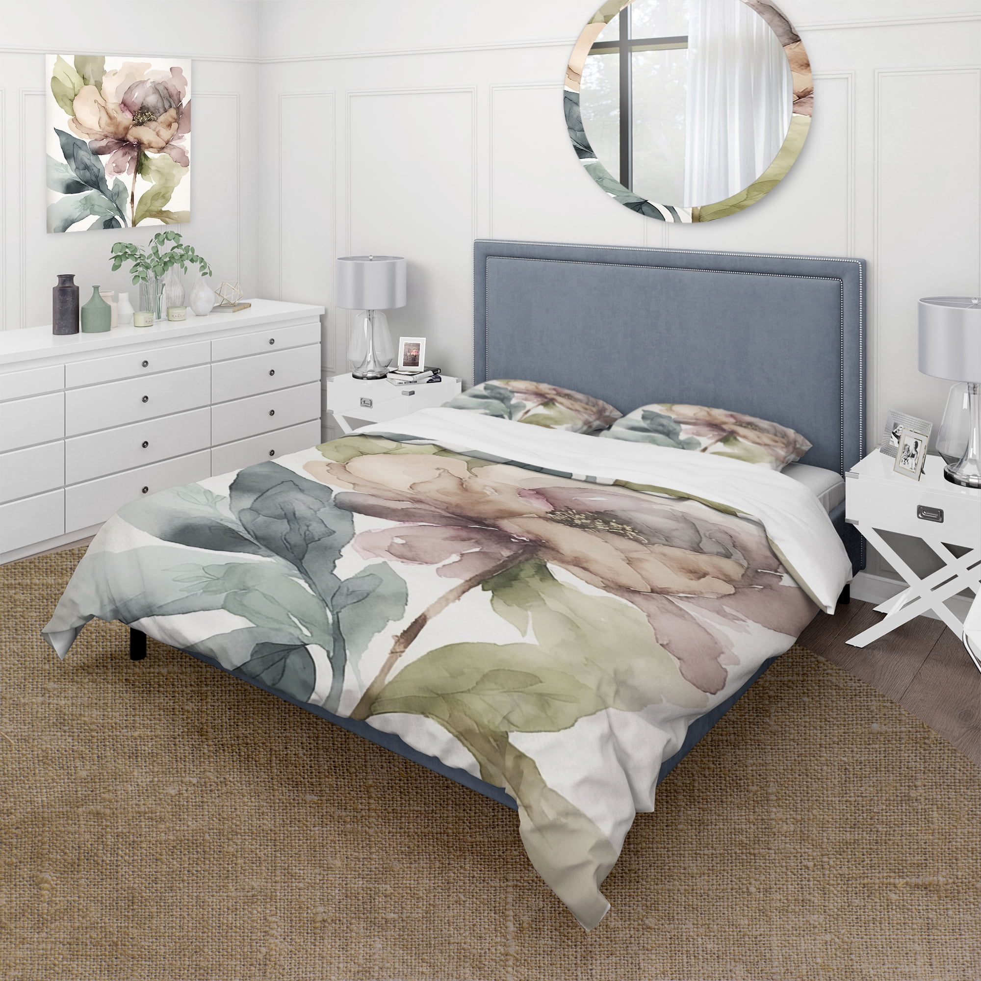 Designart "Peony Blossoms in Pink Watercolor II" Floral Peony Bedding ...