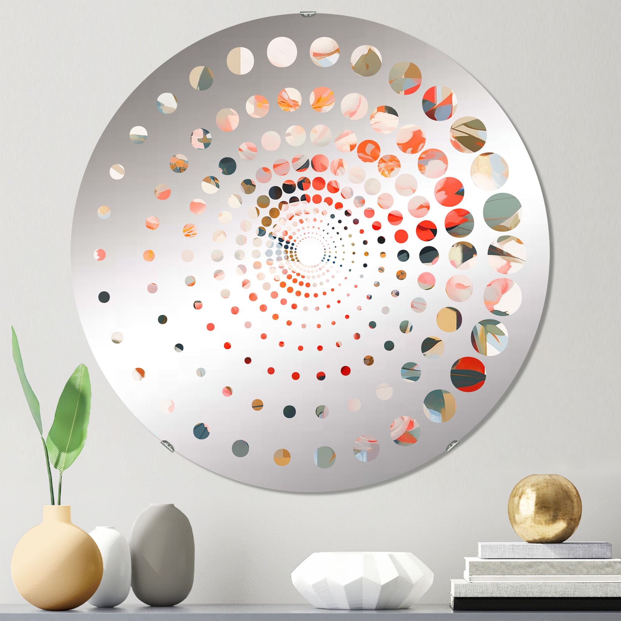 Designart "Peony Serenade in Coral I" Peony Spiral Dot Round Wall ...