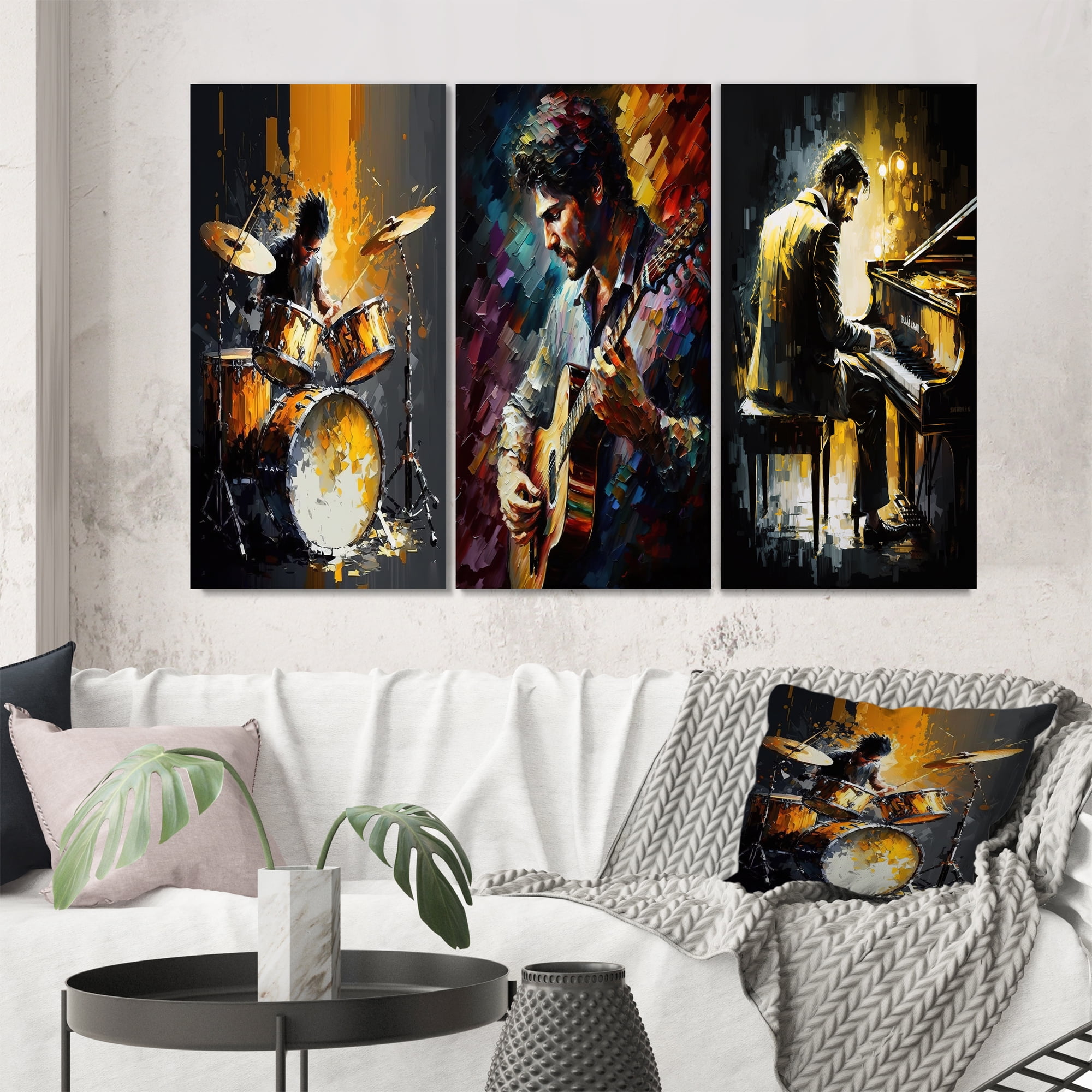 Designart "Percussionist in the Spotlight" Music Wall Art Set Of 3 ...