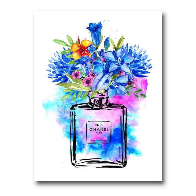 Designart ' Perfume Chanel Five With Blue Flowers ' French Country ...
