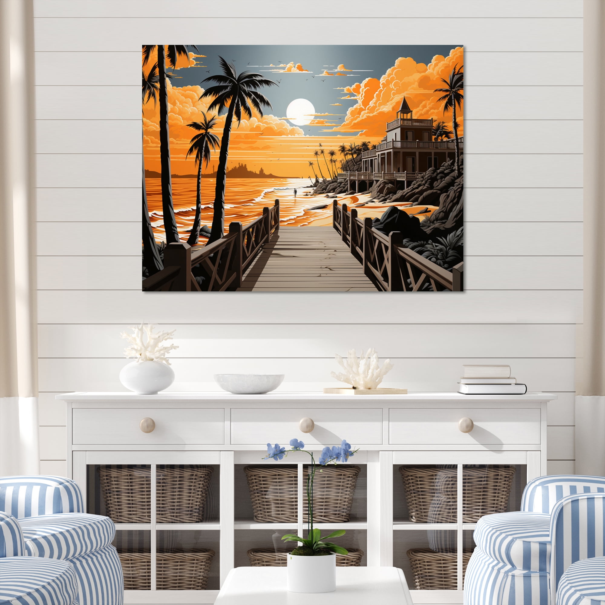 Designart "Perspective Papercut Beach Pier III" Nautical & Beach Wall ...