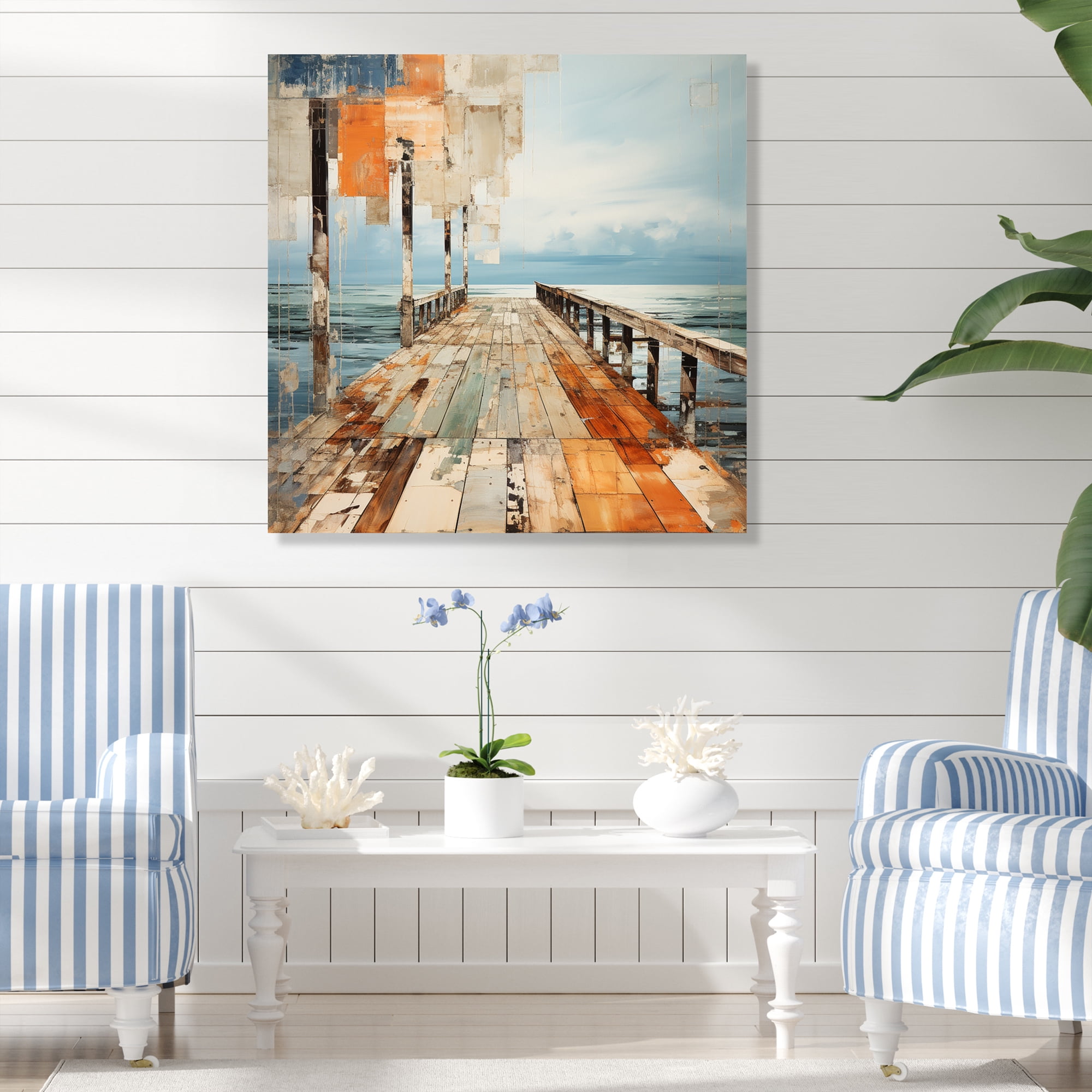 Designart "Perspective of the Coastal Pier III" Nautical & Beach Metal ...