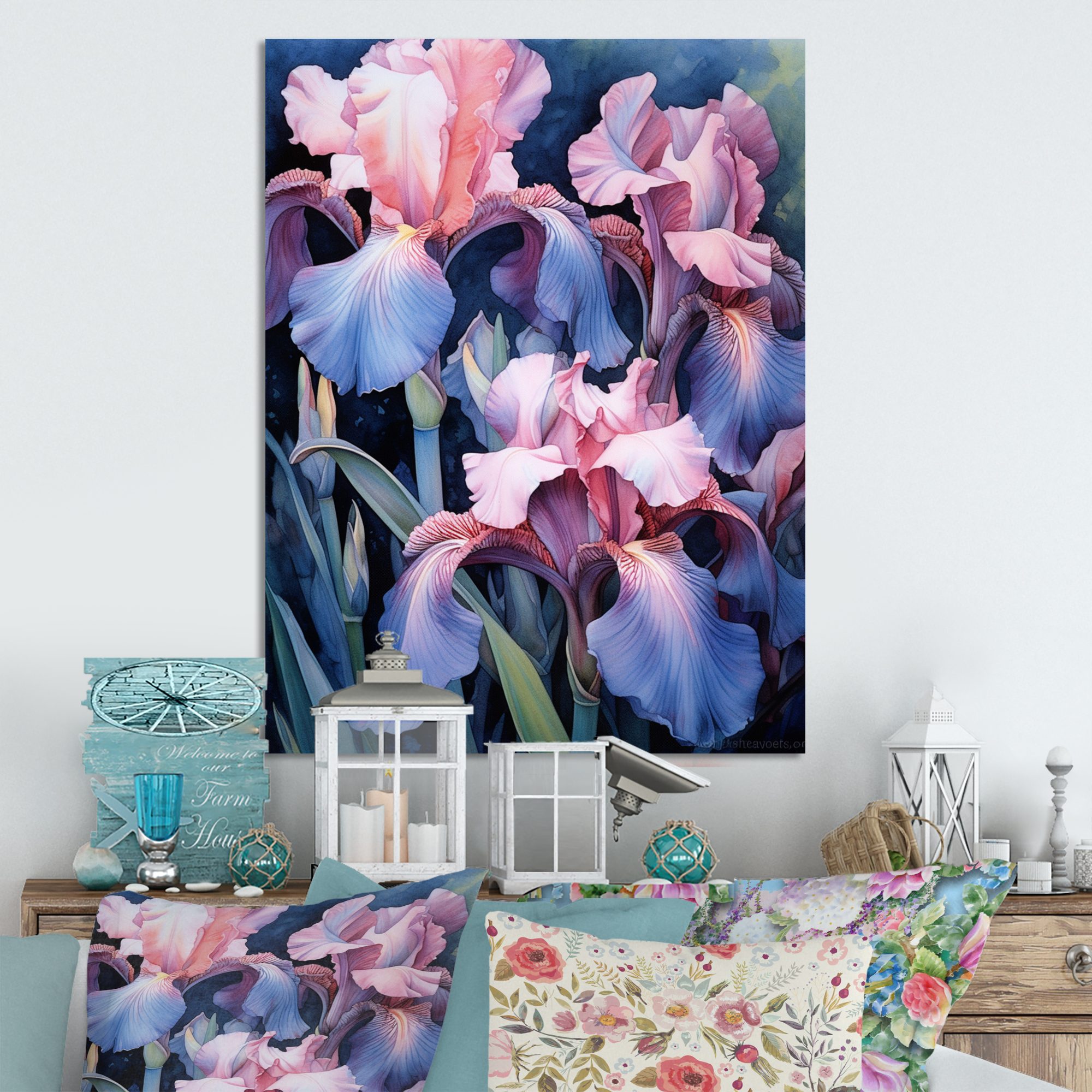 Designart "Petal of Iris in Pink and Blue II" Floral Metal Wall Art ...