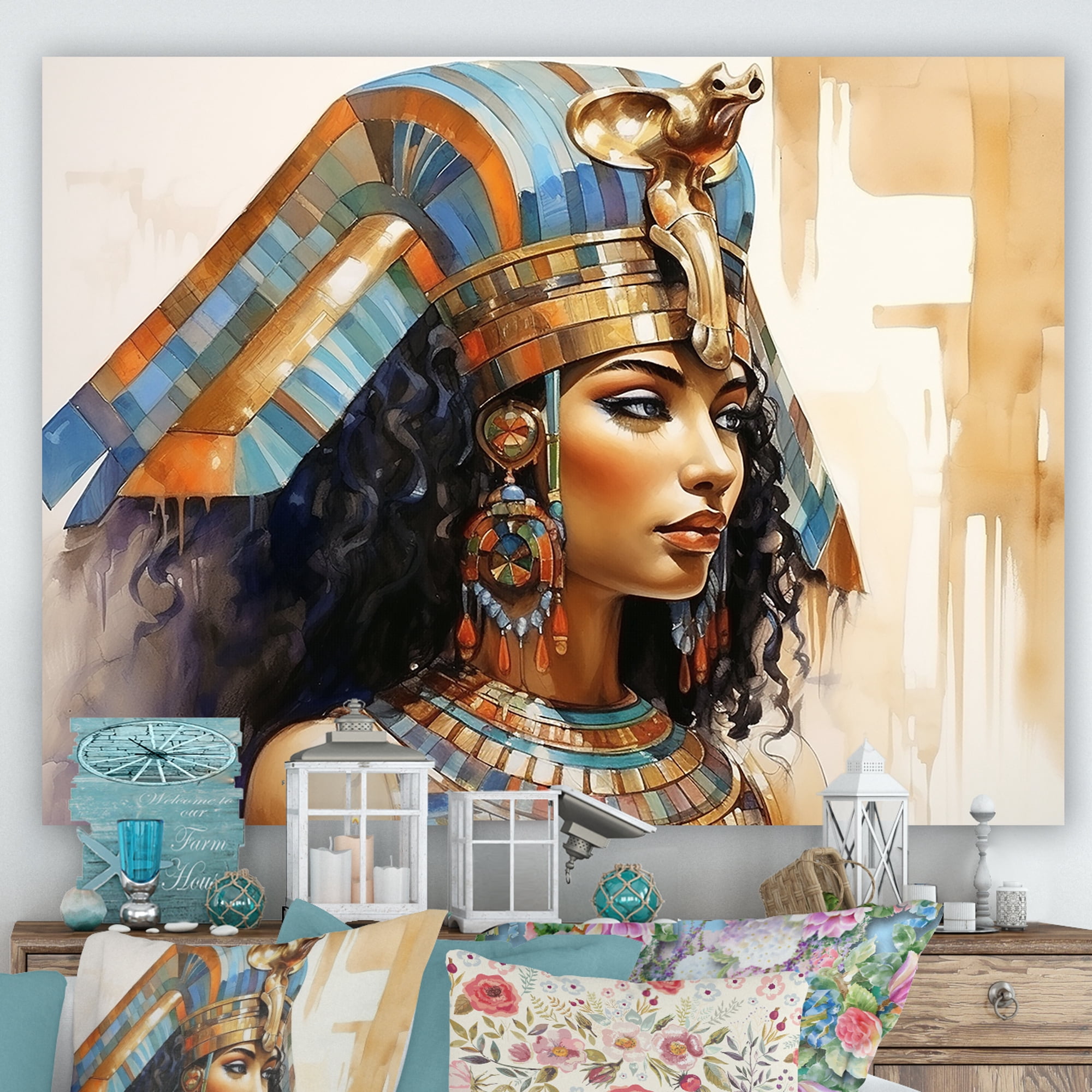 Designart "Pharaoh's Beauty Gold and Blue Egyptian Woman I" Landscapes ...
