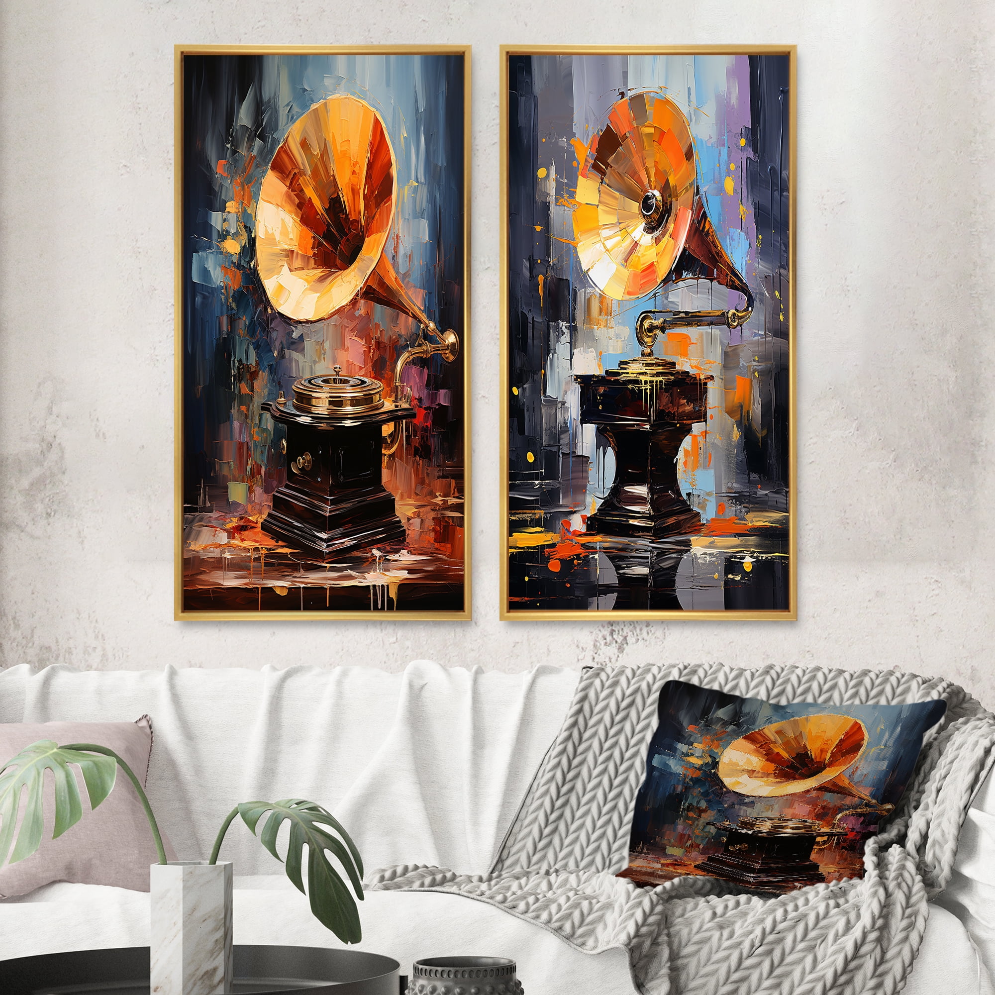 Designart "Phonograph expression" Phonographs Framed Wall Art Set Of 2 ...