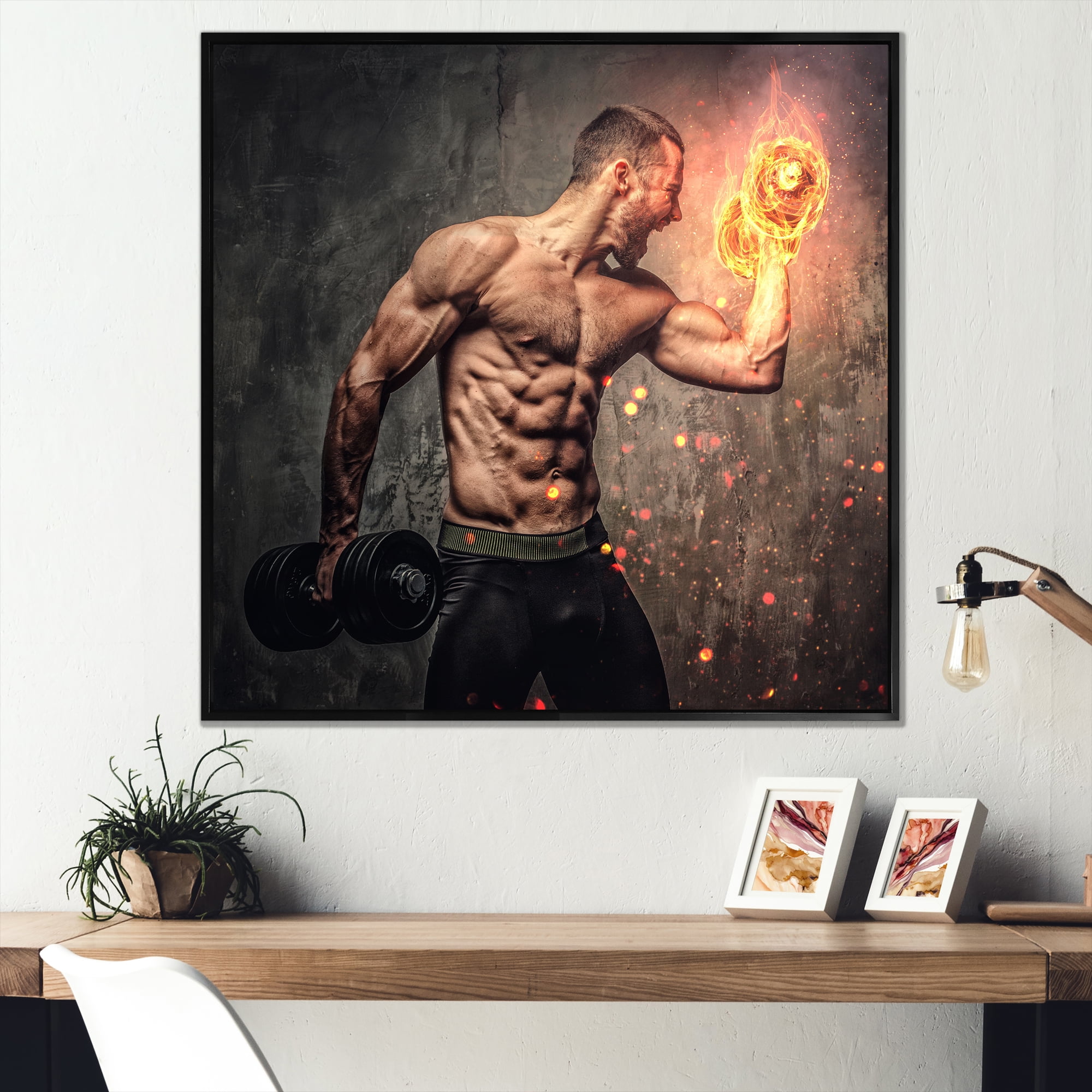 Designart "Photo Of A Bodybuilder'S Dumbbell With Fiery Effects ...