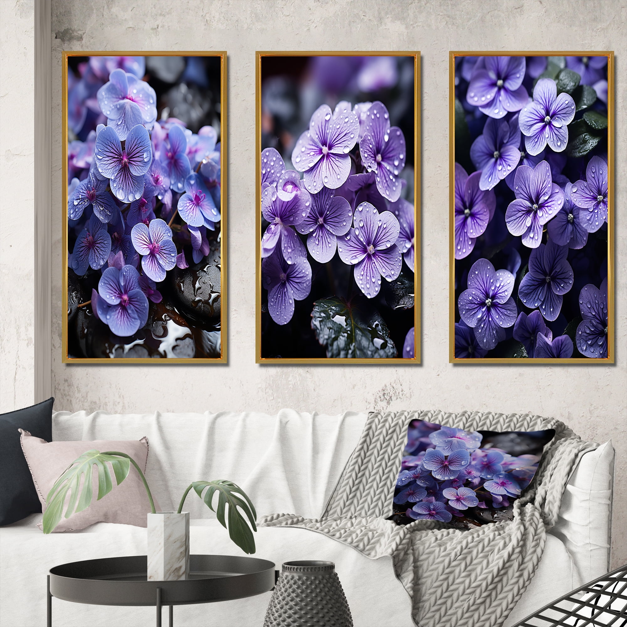 Designart "Photo of Whispering Violets III" Floral Framed Wall Art Set ...