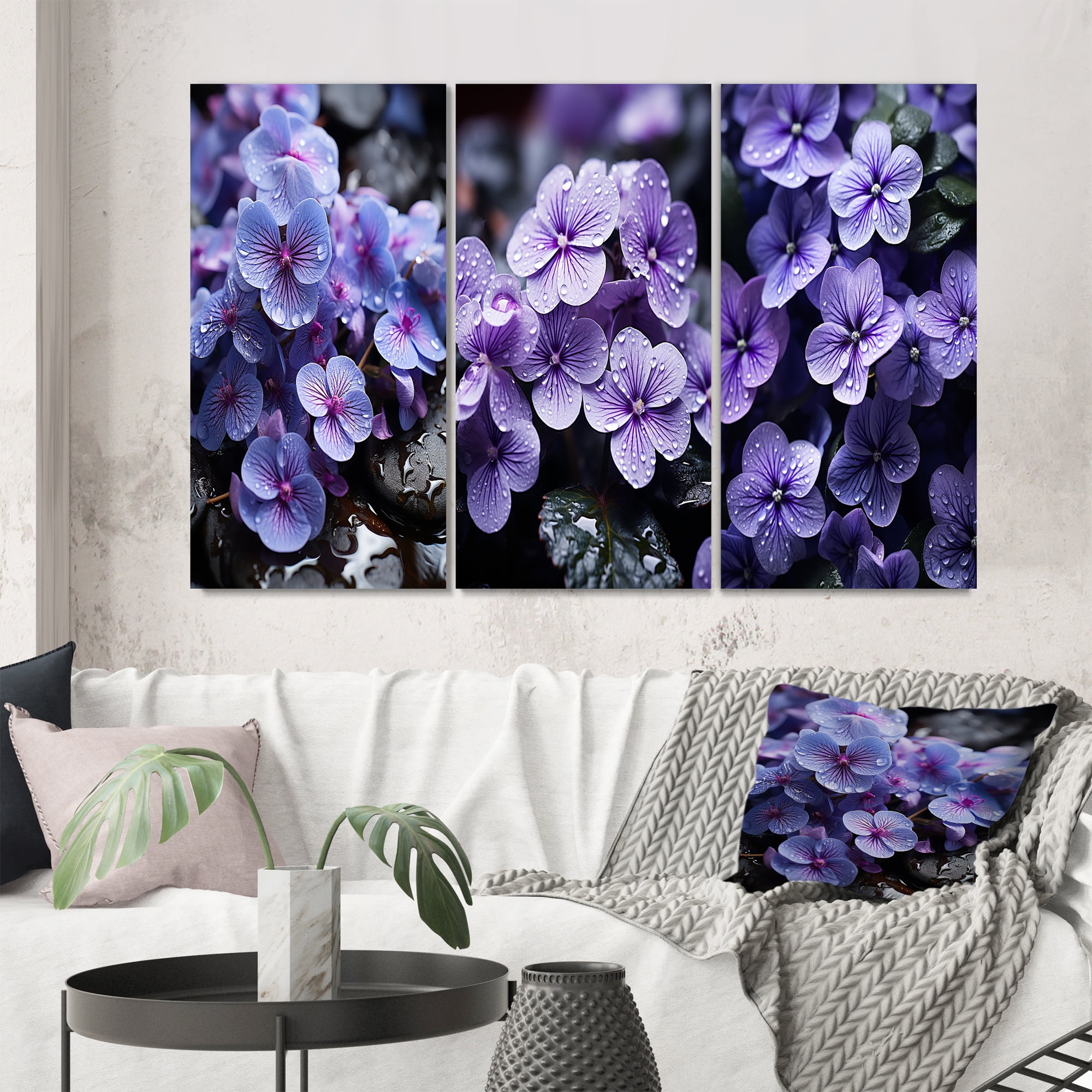 Designart "Photo of Whispering Violets III" Floral Wall Art Set Of 3 ...