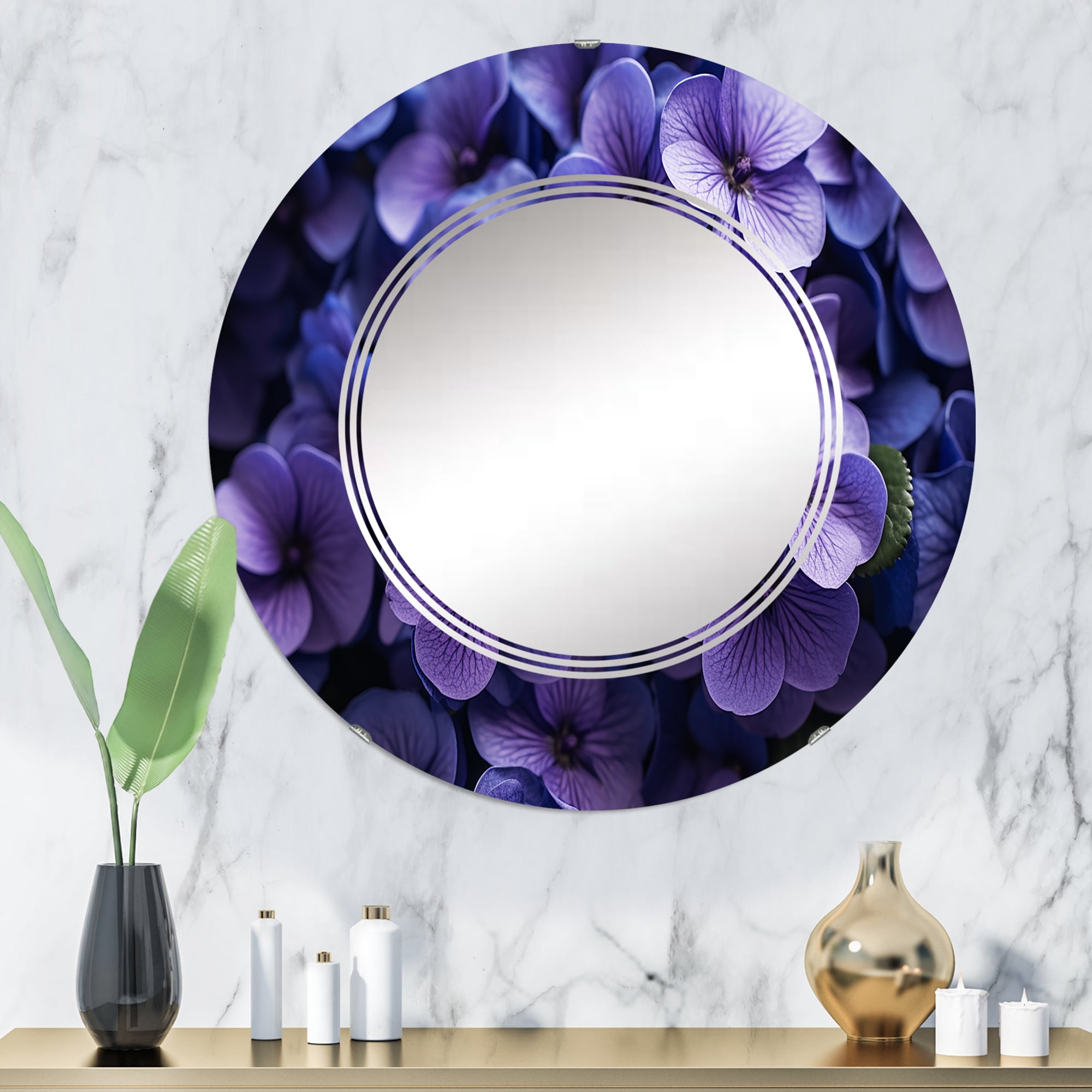 Designart "Photo of Whispering Violets IV" Floral Round Wall Mirror ...