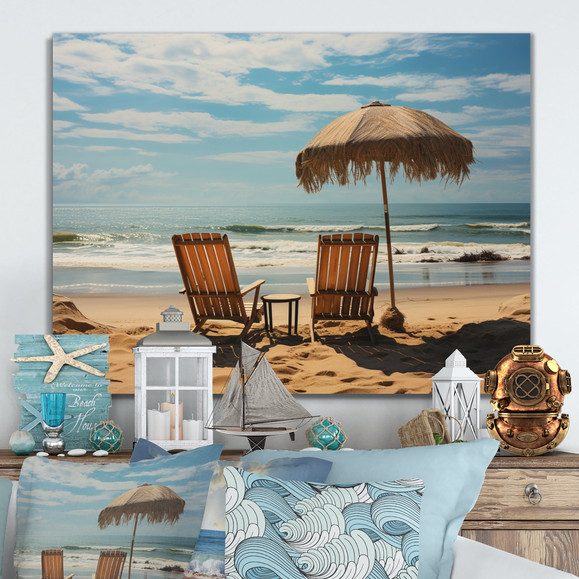 Designart "Photographed Beach Chairs I" Nautical & Beach Metal Wall Art ...