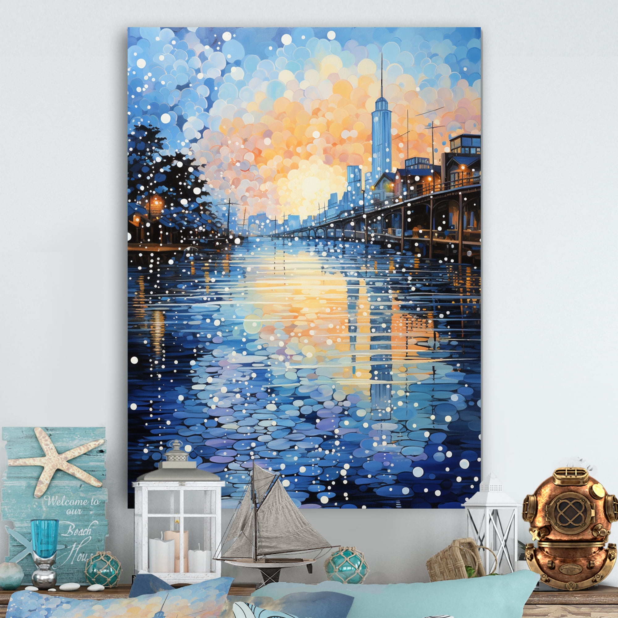 Designart "Pier Reflections Beach Photo III" Landscape & Nature Metal ...