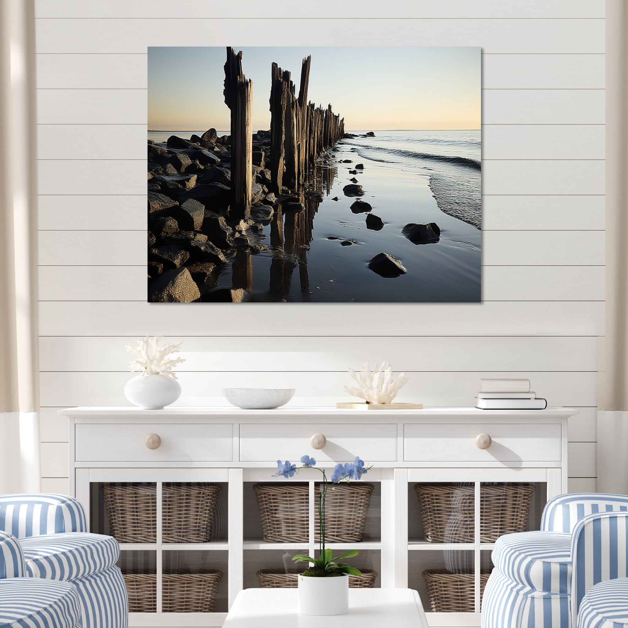 Designart "Pier Reflections Beach Photo V" Nautical & Beach Wall Art ...