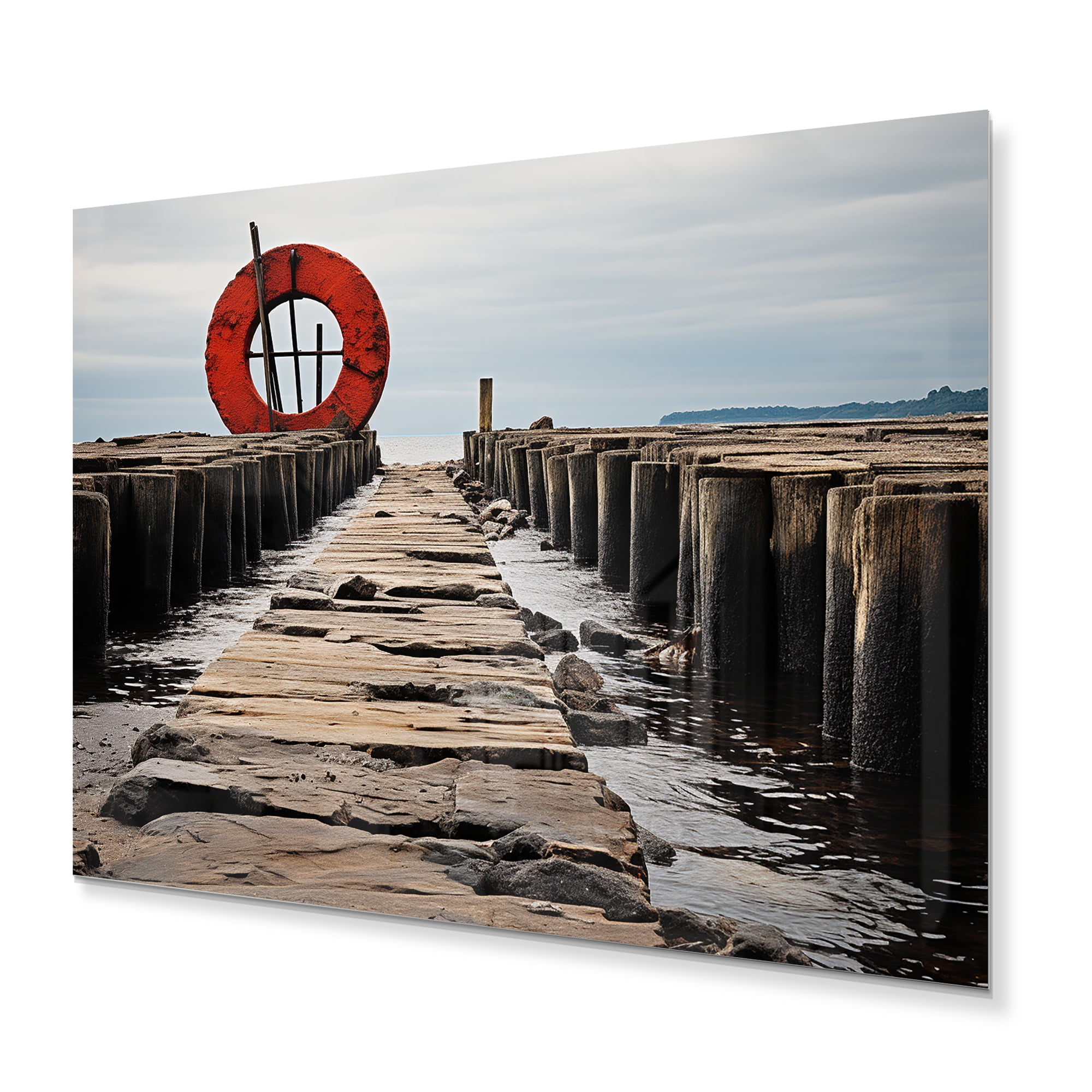 Designart "Pier in Monochrome I" Landscapes Metal Wall Art Prints ...