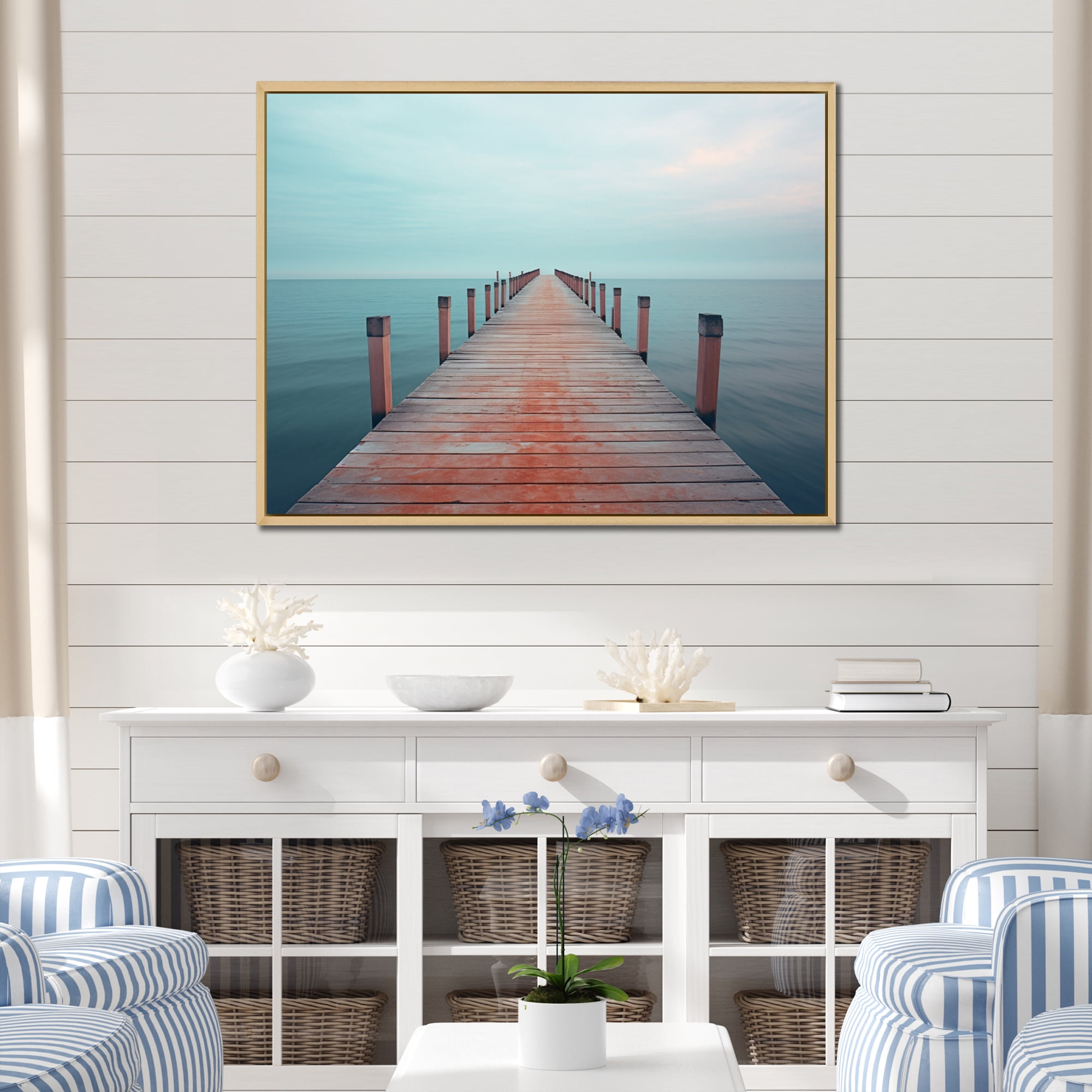 Designart "Pier to Infinity Endless Horizons II" Coastal Pier Floater ...