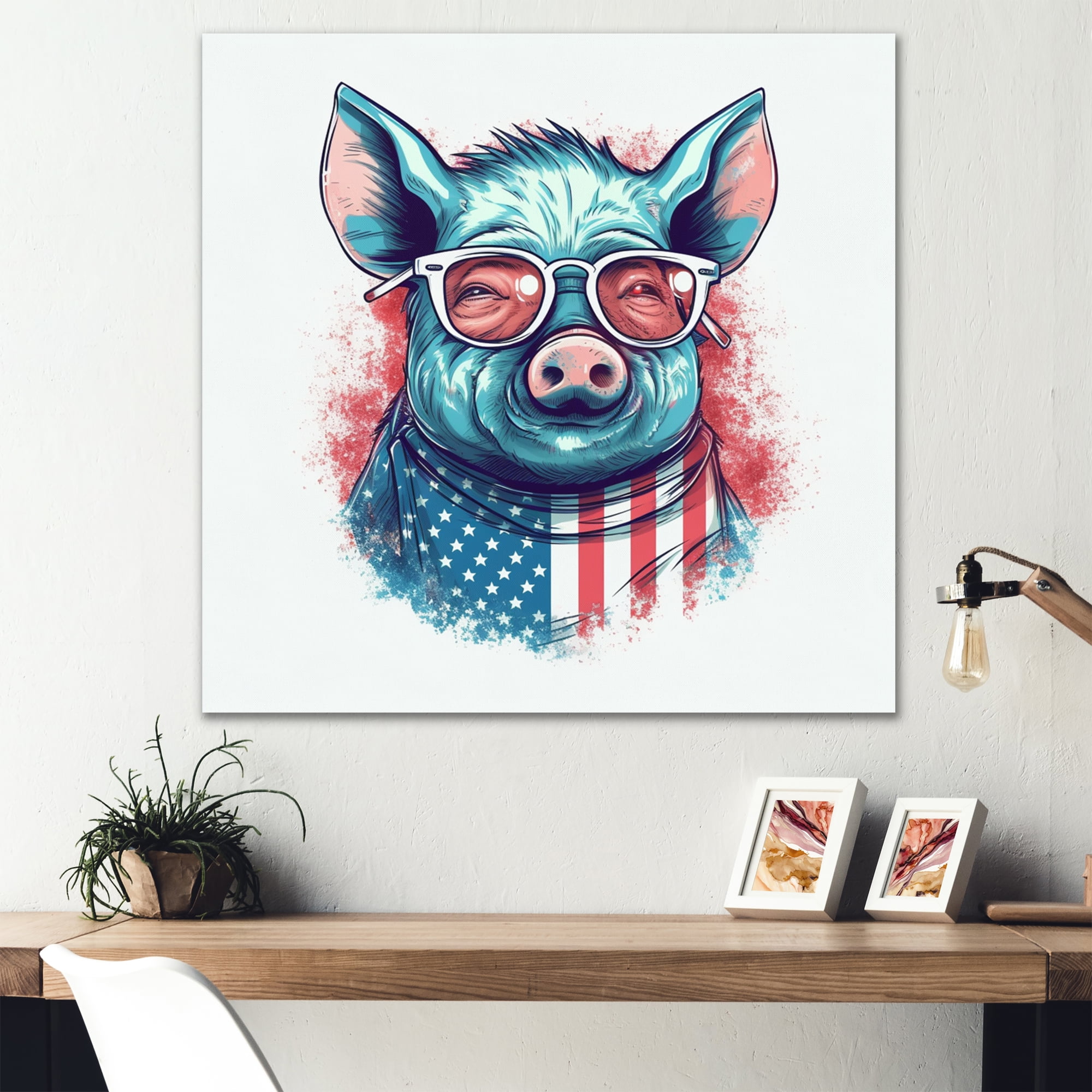 Designart "Pig with Sunglasses in Blue and Red" Animals Pig Metal Art ...