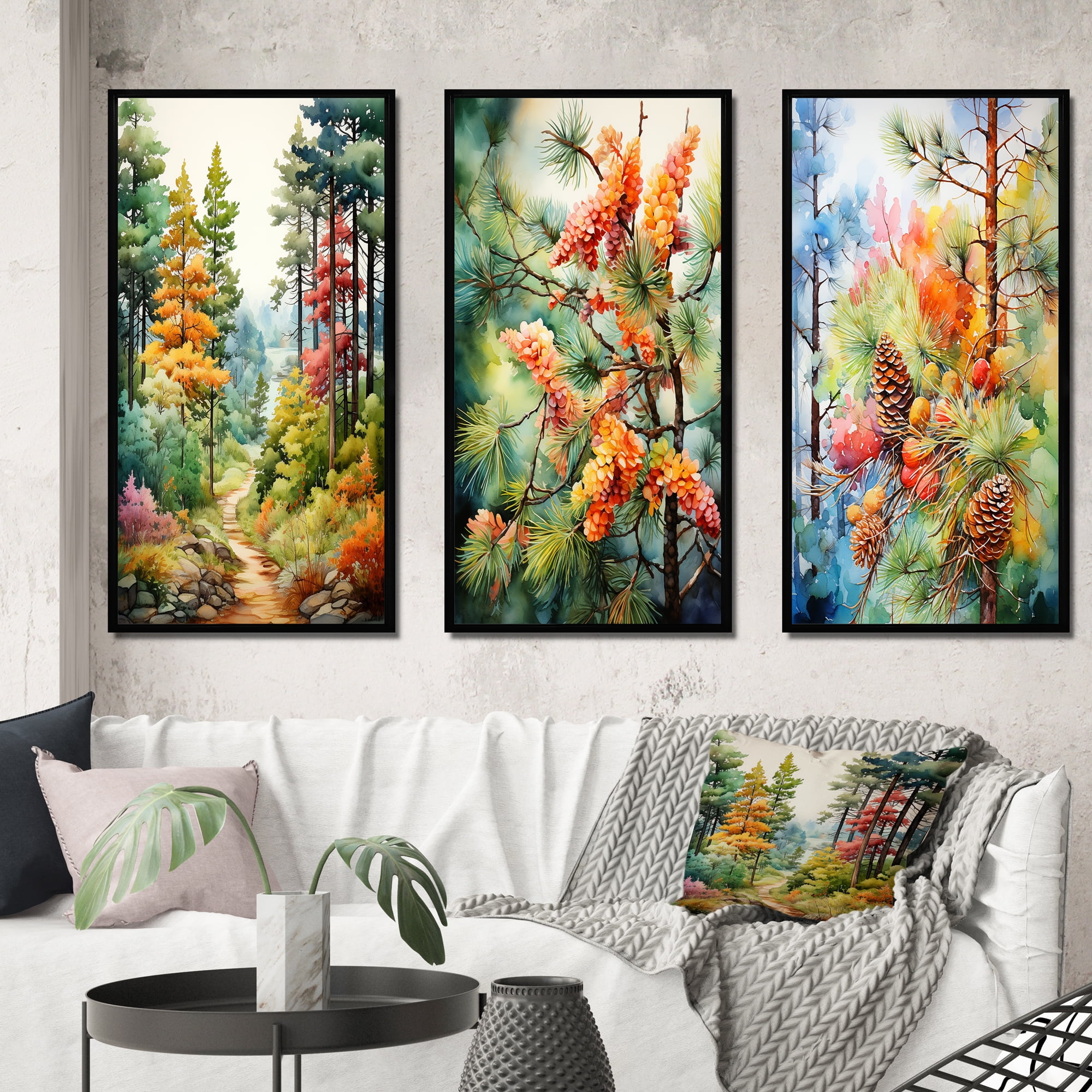 Designart "Pine Tree Autumn Euphony III" Floral & Botanical Framed Wall ...
