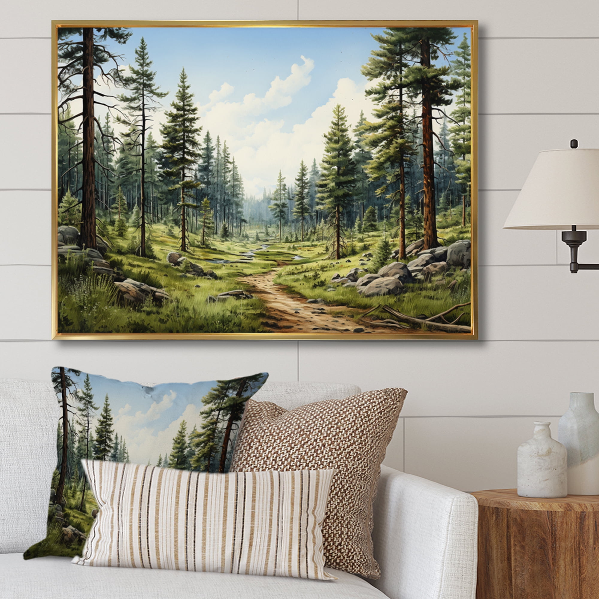 Designart "Pine Tree Pines II" Tree Pine Floater Framed Canvas Wall Art ...