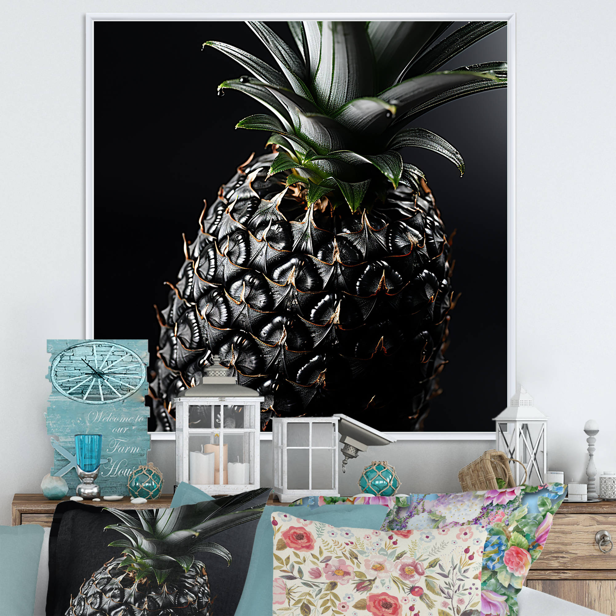 Designart "Pineapple Shadows in Deep Charcoal I" Food & Beverage Framed ...