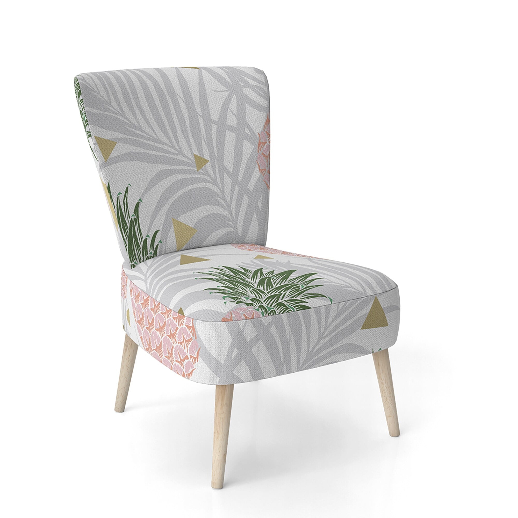 Designart "Pineappple On Tropical Leaves" Upholstered Mid-Century ...