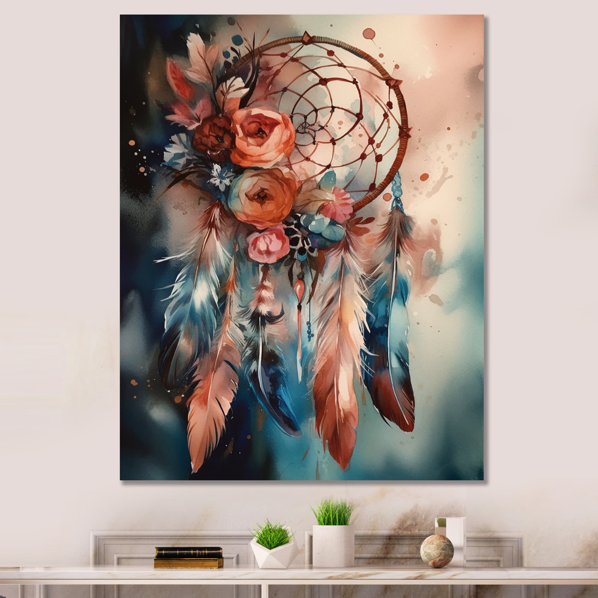 Designart "Pink And Blue Narratives Of Boho Inspiration II" Boho ...