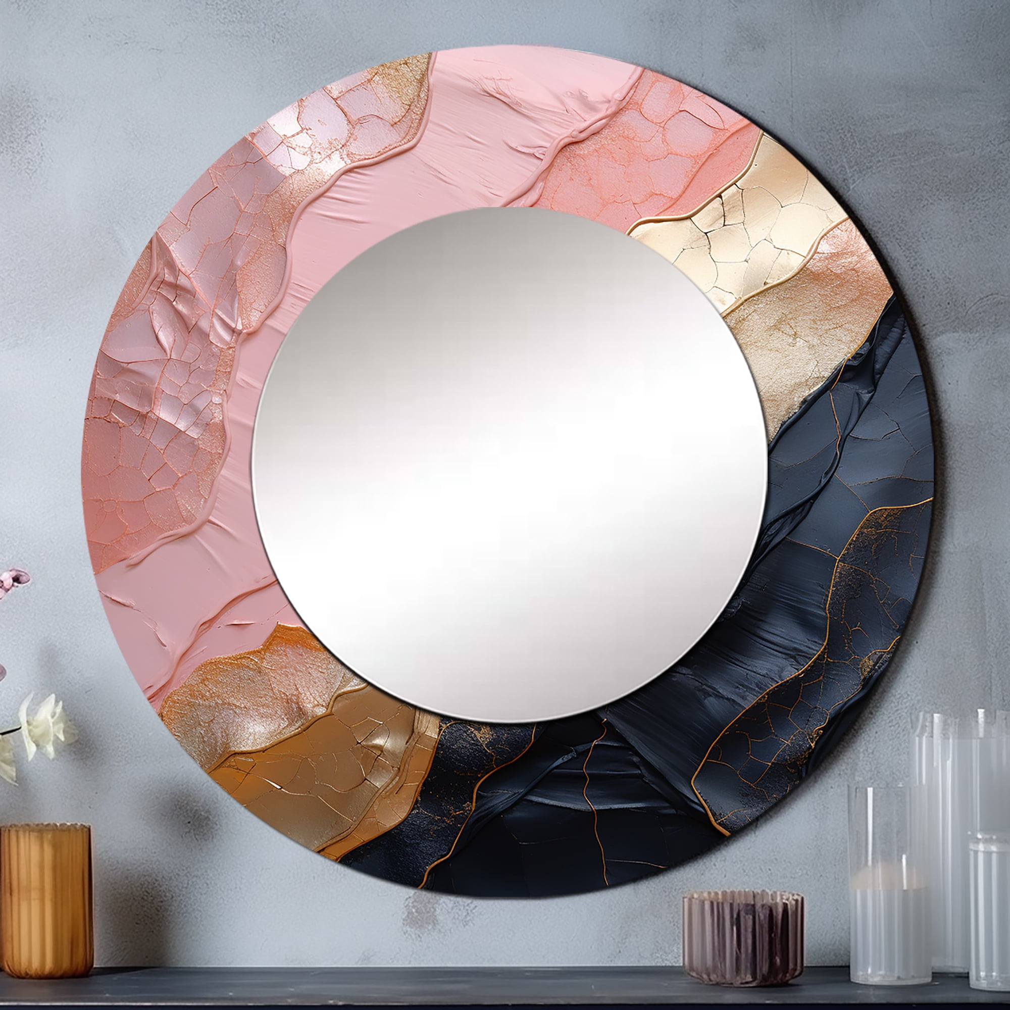 Designart "Pink And Gold Pottery In Minimalist Style" Abstract Spirals ...