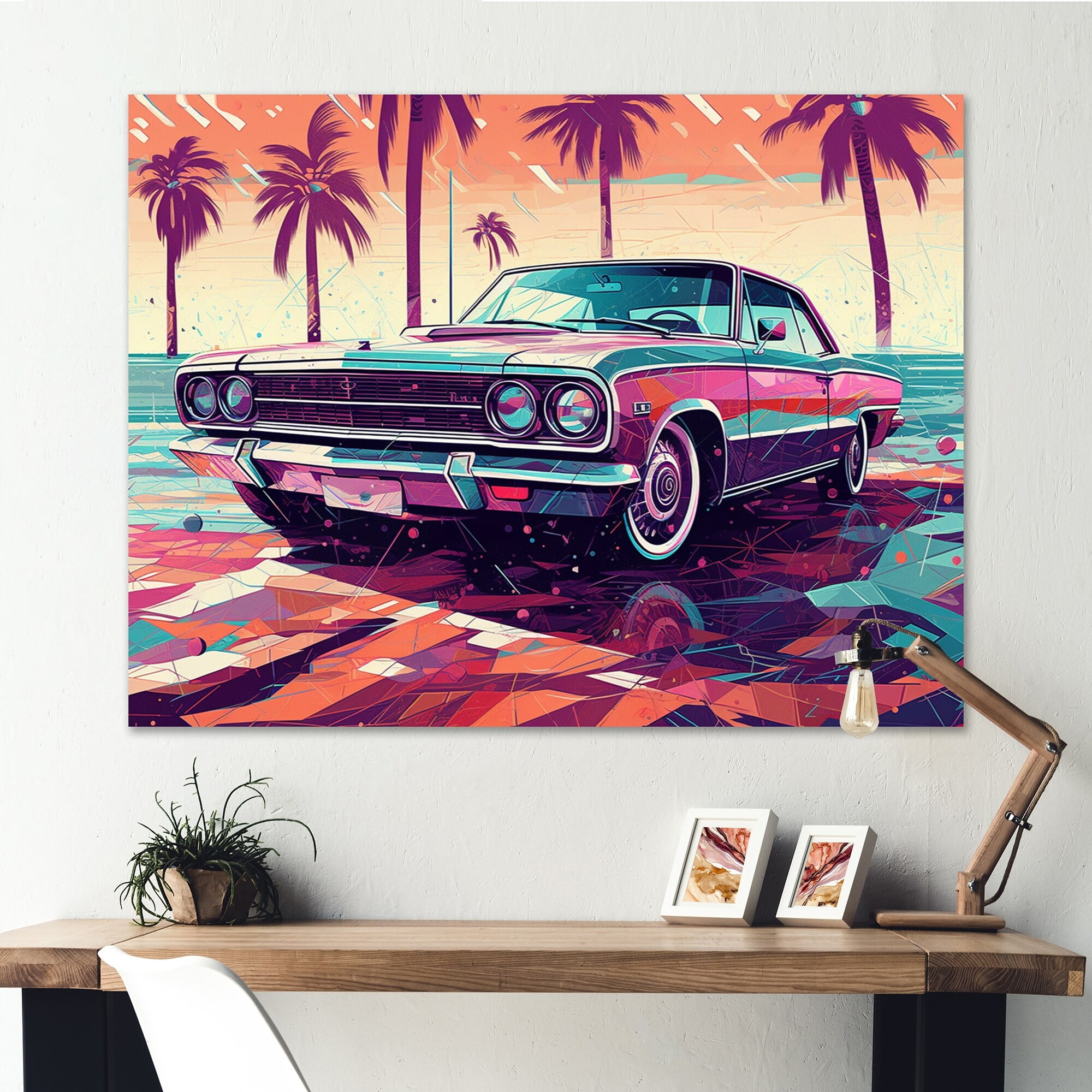 Designart "Pink And Green Exquisite Muscle Cars II" Cars Off-Road Wall ...