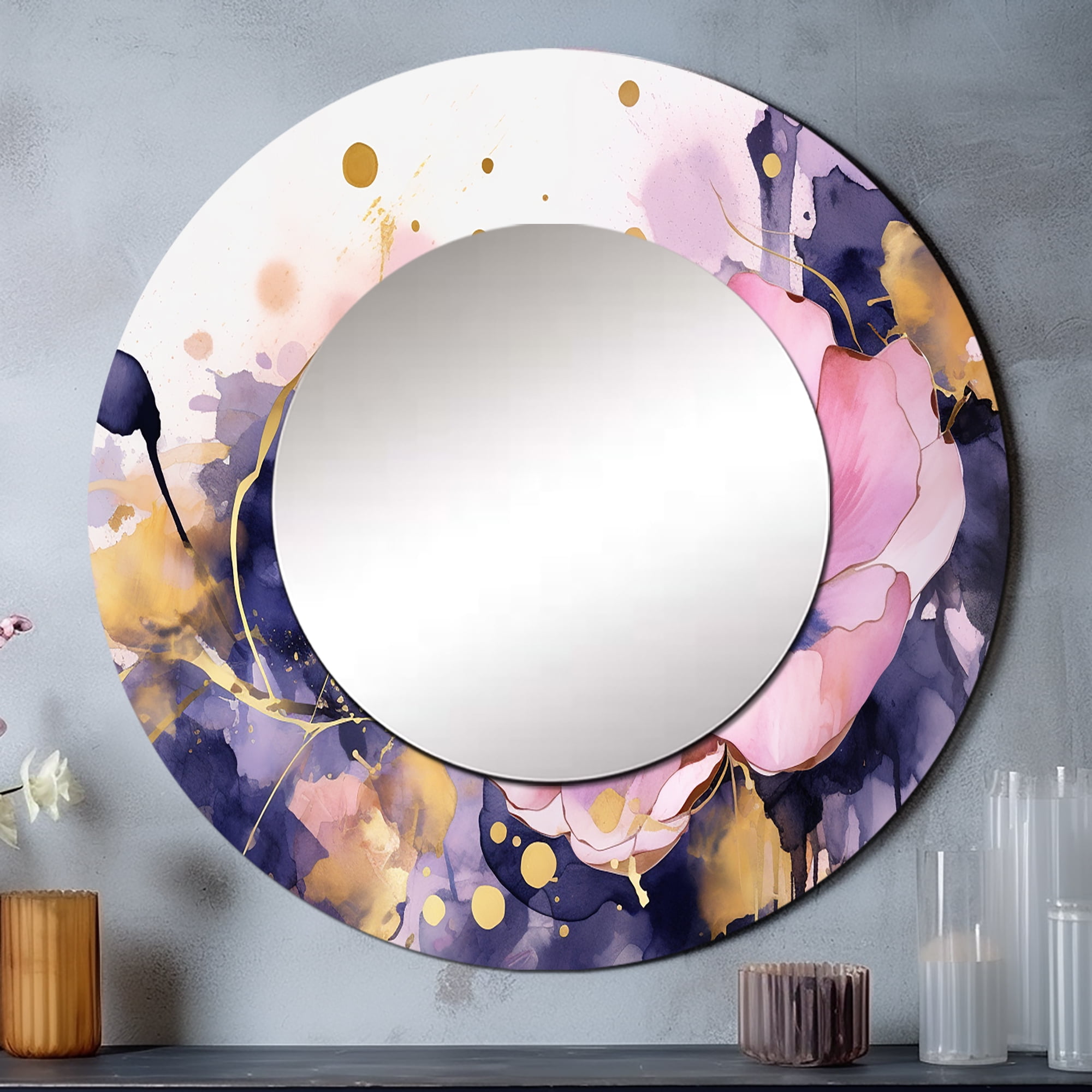 Designart "Pink And Purple Plants In Chaos Floral Fusion" Floral Round ...