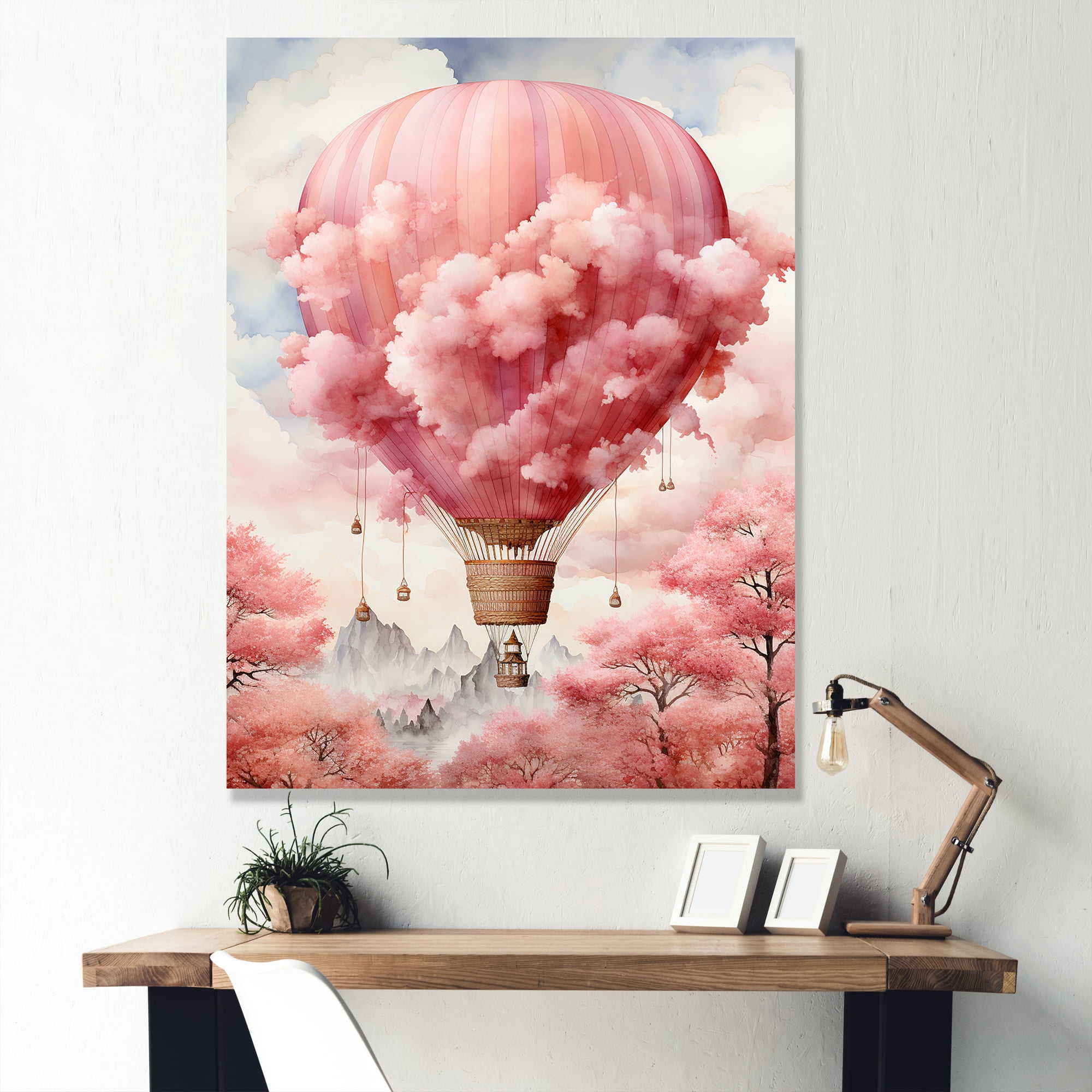 Designart "Pink Balloon'S Whimsical Spell" Hot Air Balloon Canvas ...