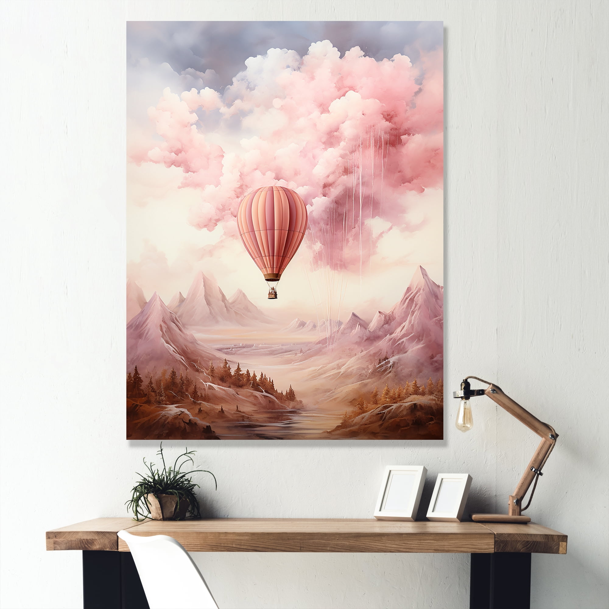 Designart "Pink Balloon'S Whimsical Spell II" Hot Air Balloon Canvas ...