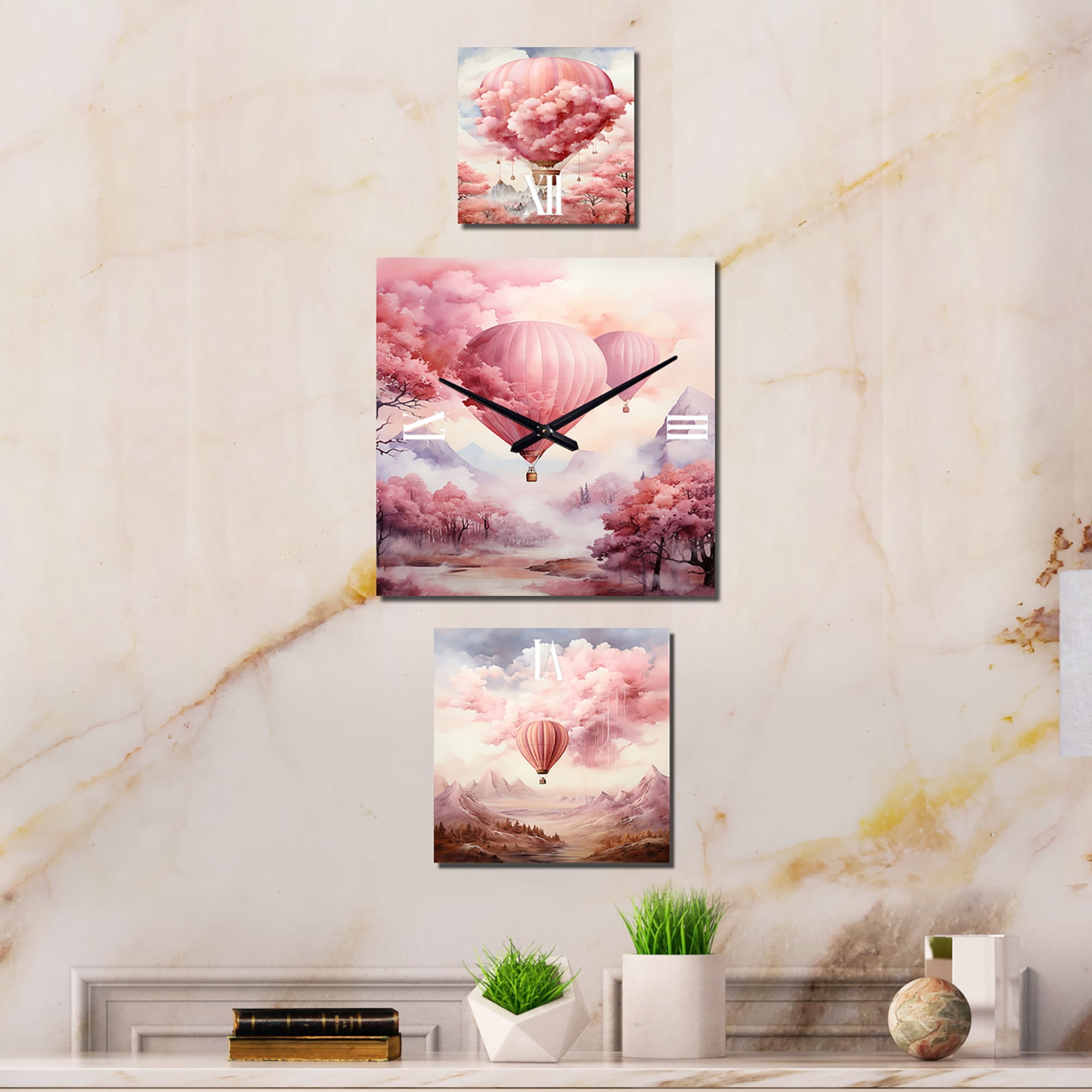 Designart "Pink Balloon's Whimsical Spell" Hot Air Balloon Oversized ...