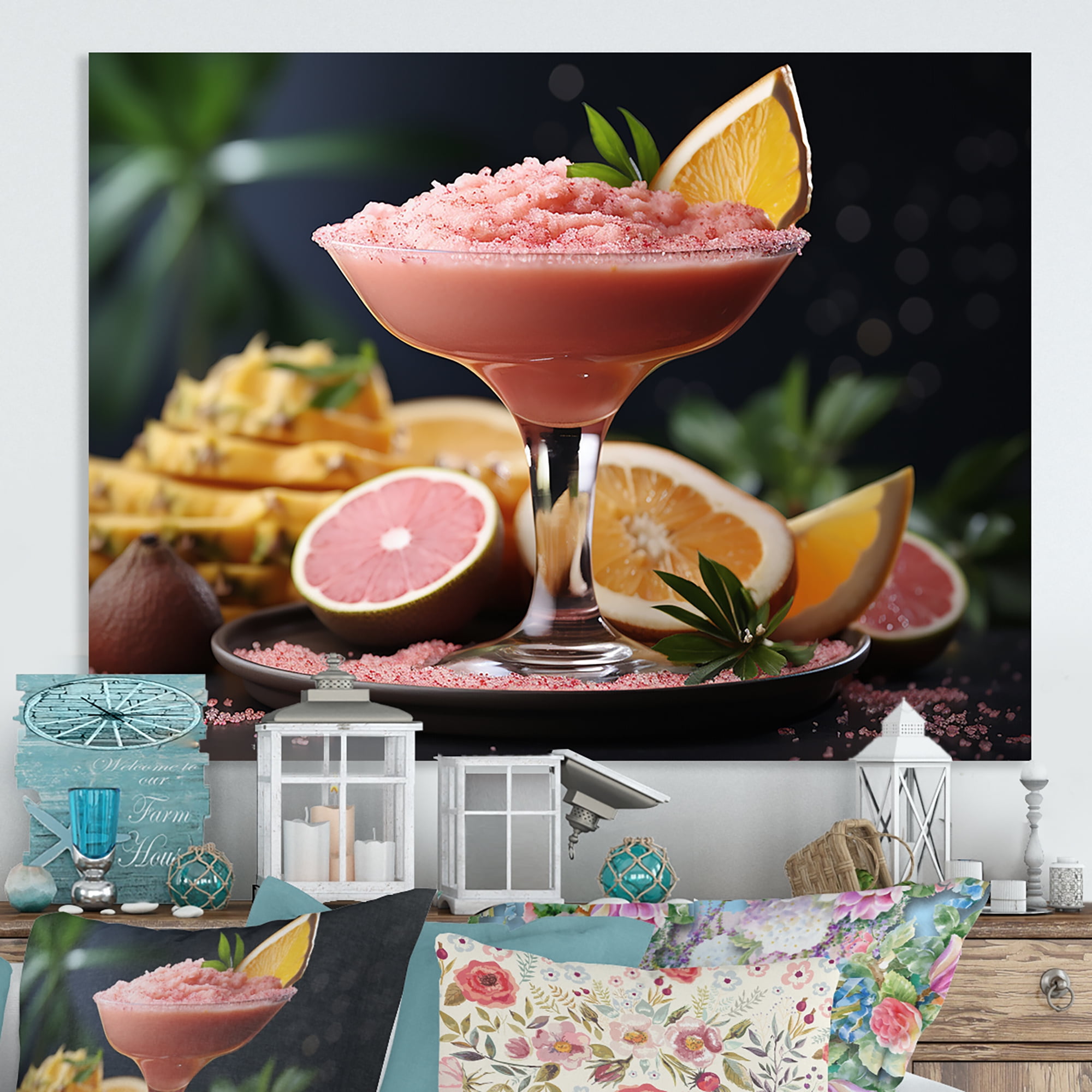 Designart "Pink Bellini Bliss Peachy Pastel Cocktail I In Pink and ...