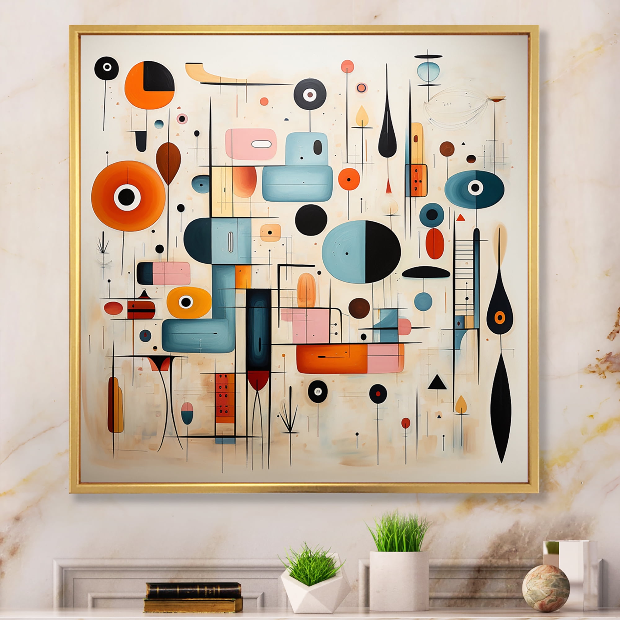 Designart "Pink Blue Mid Century curious Wonders III" Mid-century ...