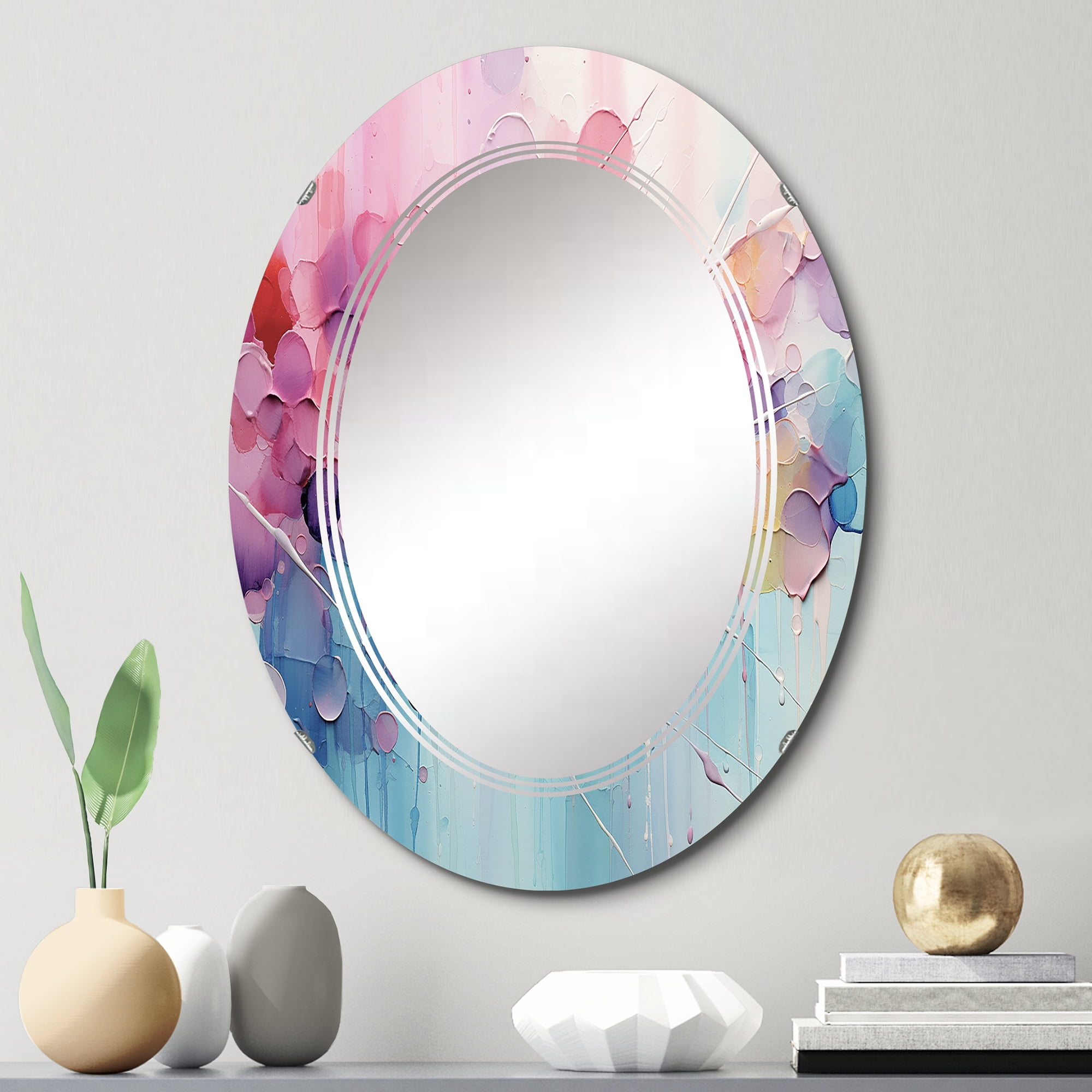 Designart "Pink Blue Pastel Collage" Abstract Collages Round Wall ...