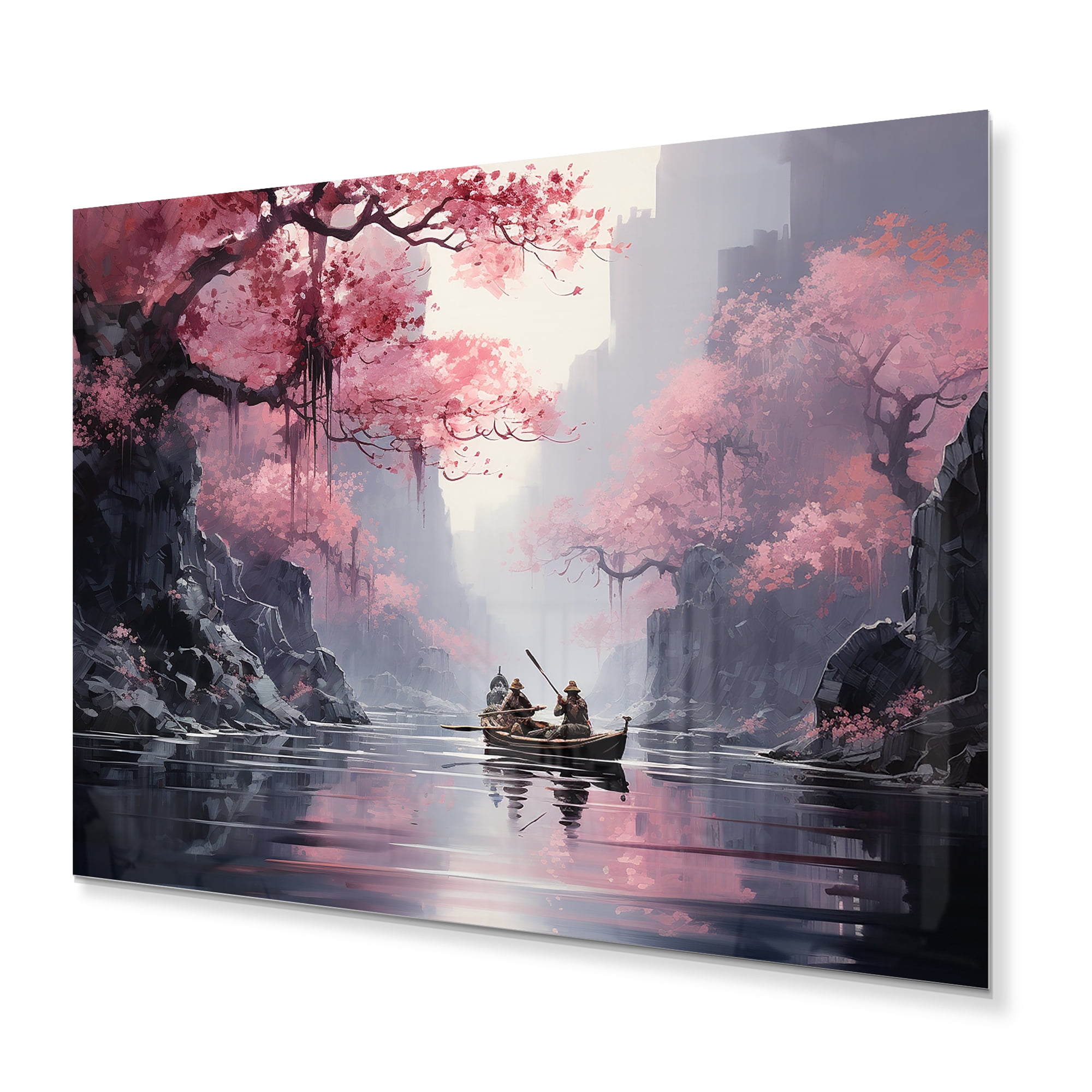 Designart "Pink Boat on Tam Coc River in Vietnam II" Vietnam Metal Wall ...