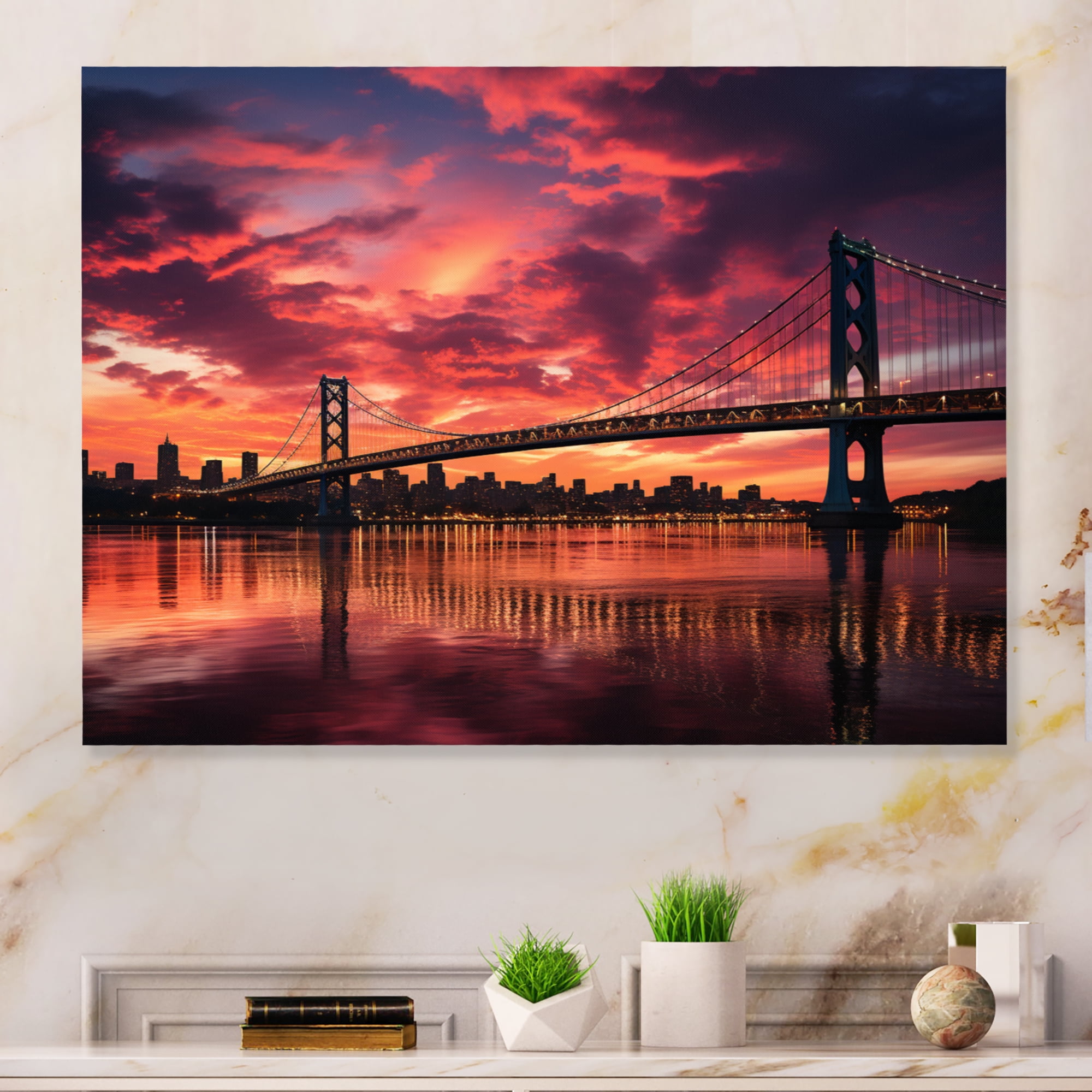 Designart "Pink Bridge horizon" Architecture Metal Wall Art Prints ...