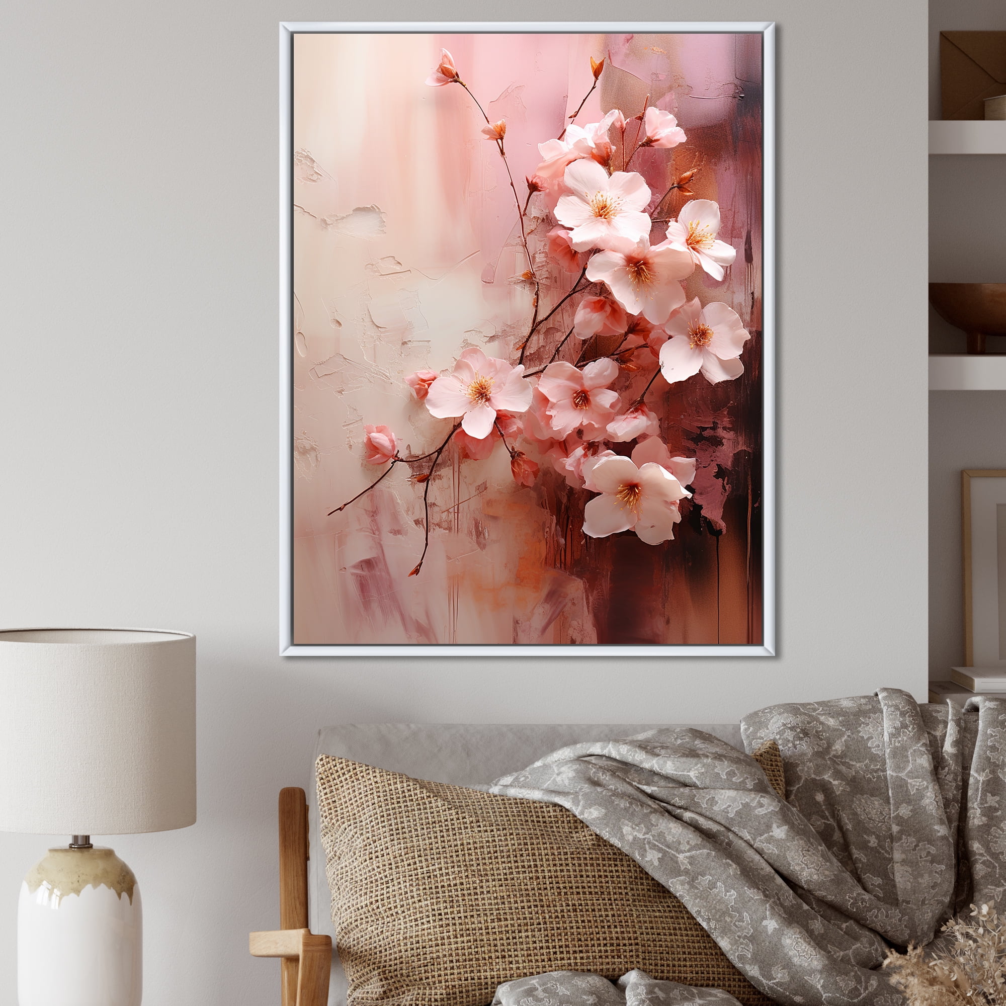 Designart "Pink Cherry Tree Blossoms in Summer I" Landscapes Framed ...
