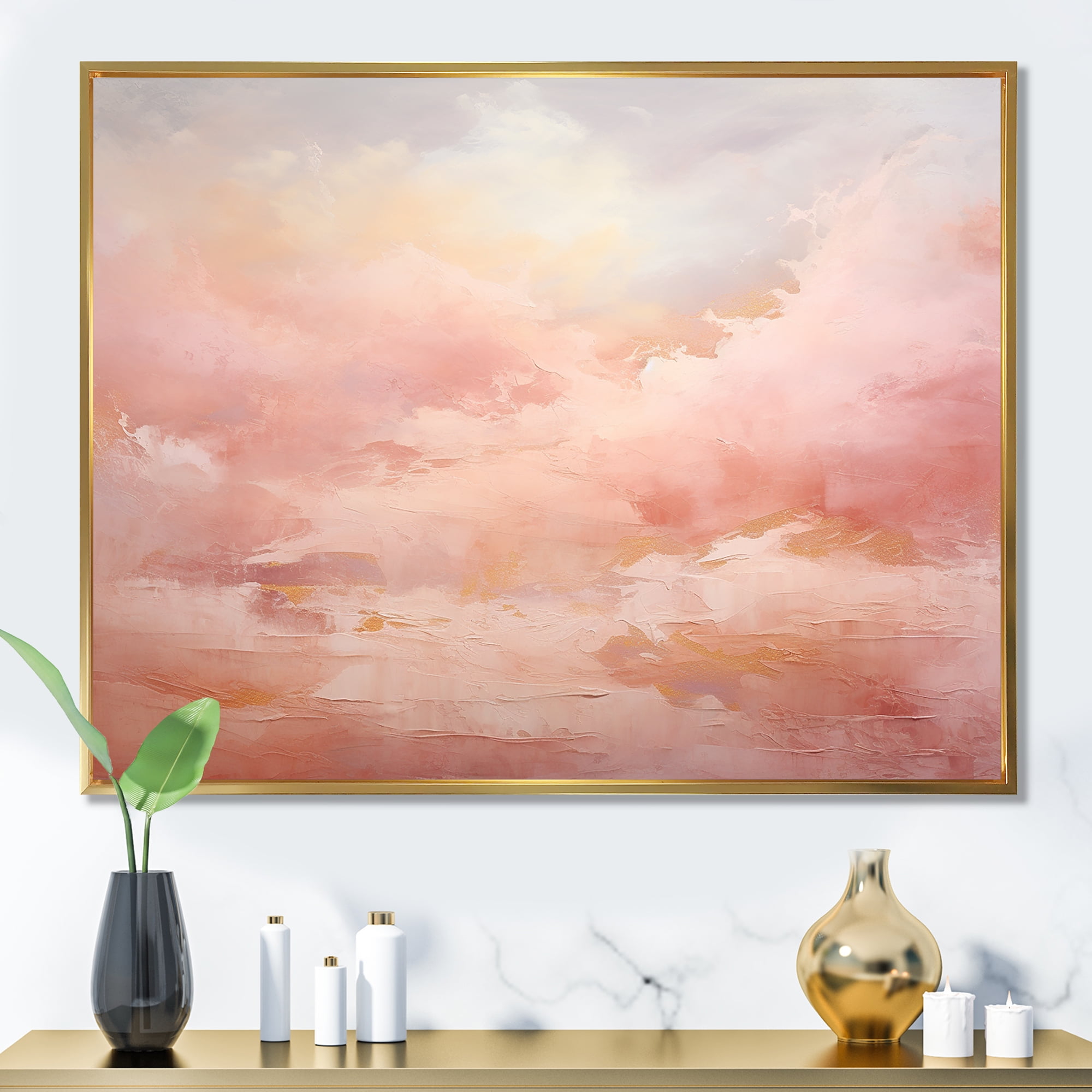 Designart "Pink Clouds On The Horizon Palette" Abstract Shapes Floater ...