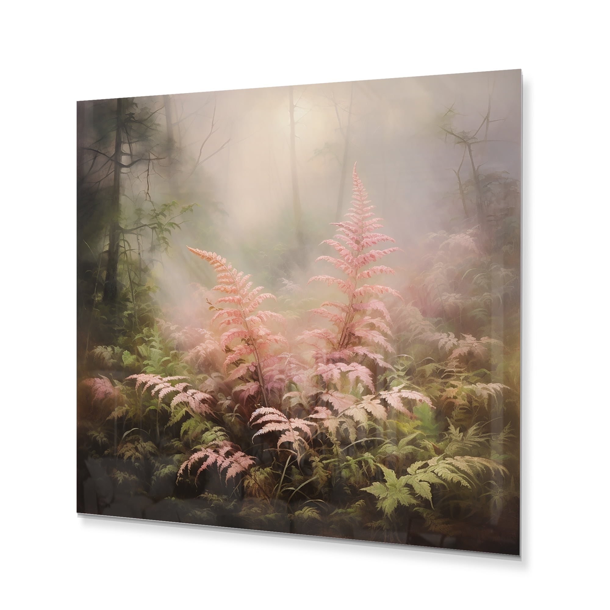 Designart "Pink Ferns love expression III" Floral Metal Wall Art ...