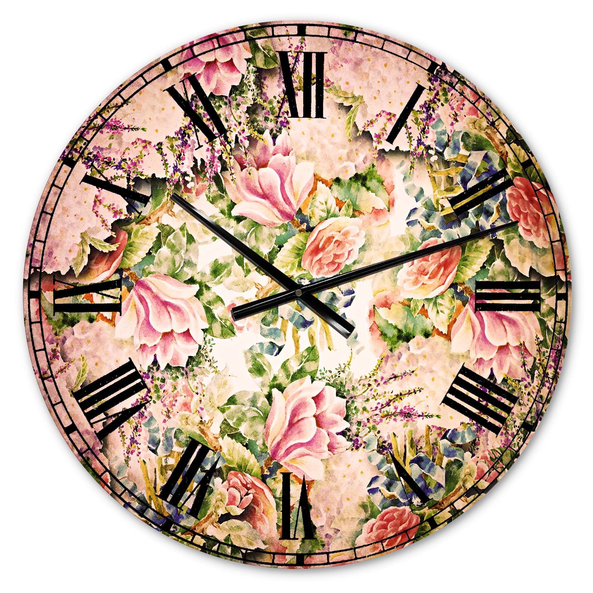 Designart 'Pink Flower Pattern on White' Traditional wall clock ...