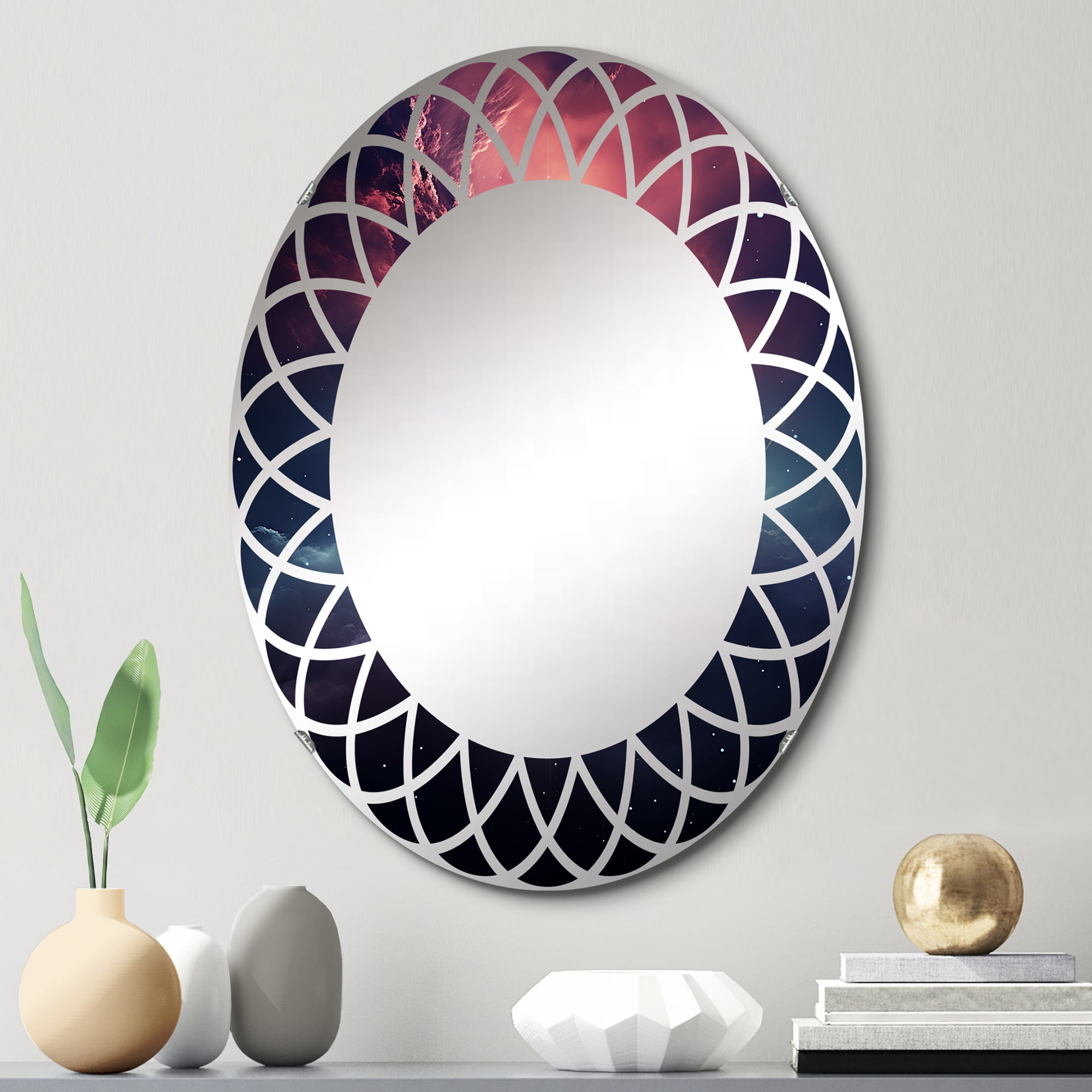 Designart "Pink Galaxy Universe in Space II" Space Round Wall Mirror ...