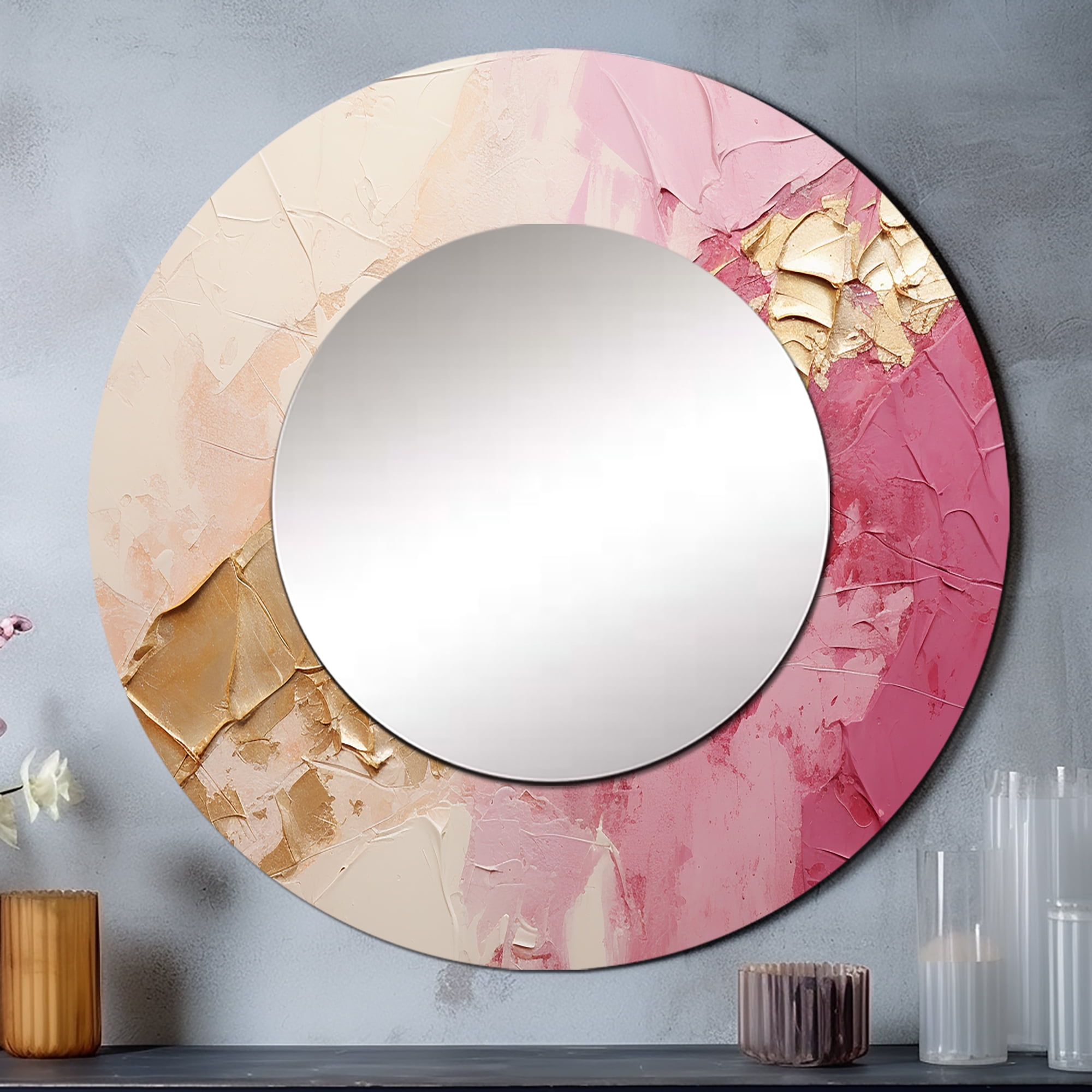 Designart "Pink and Gold Pottery in Minimalism I" Abstract Spirals Pink ...