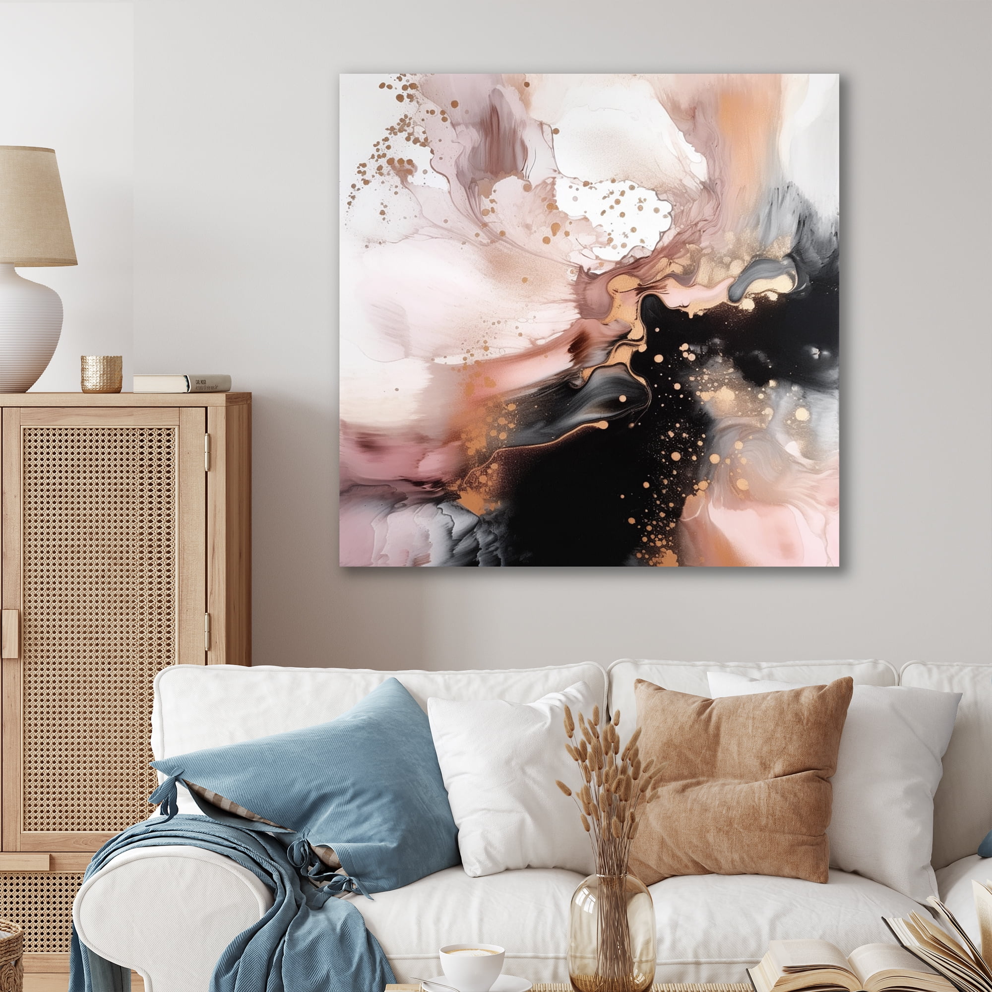 Designart "Pink Gold Texture Splash Marble II" Abstract Marble Wall ...