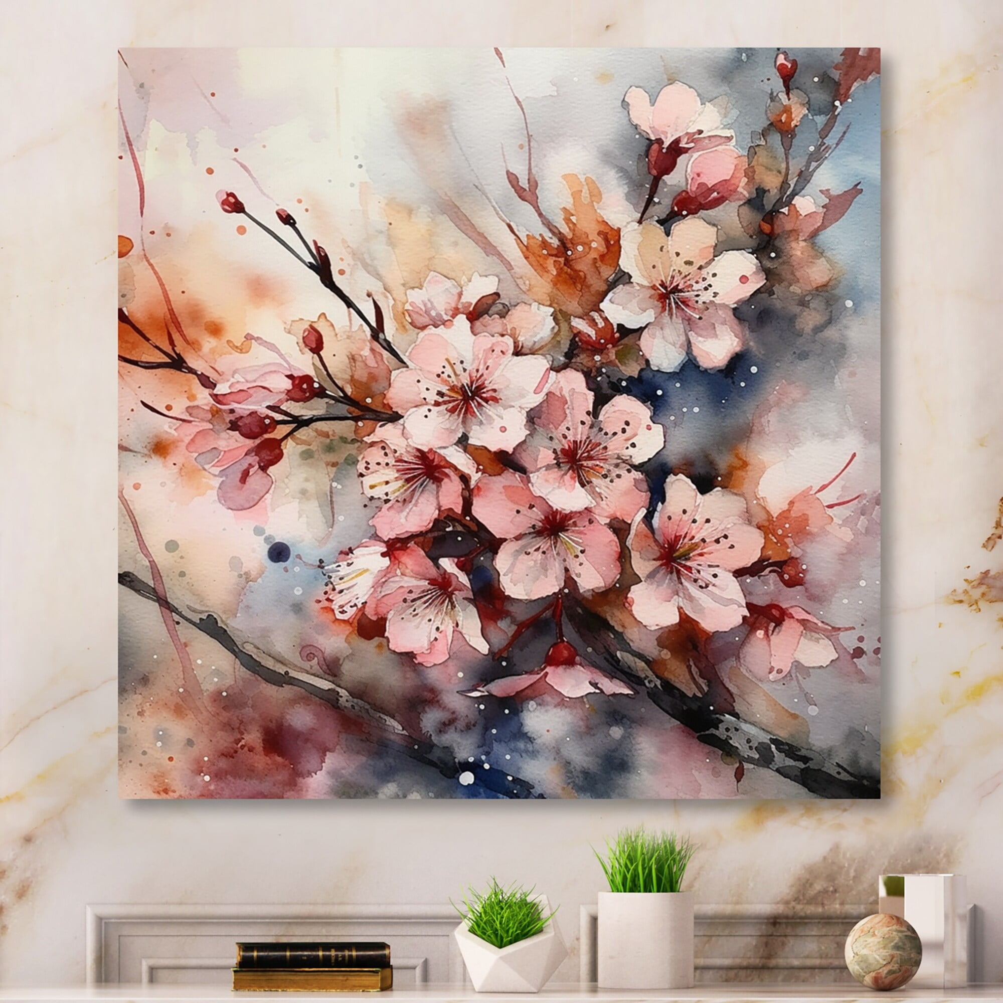 Designart "Pink Grey Apple Tree Melody I" Floral Apple Tree Canvas Art ...