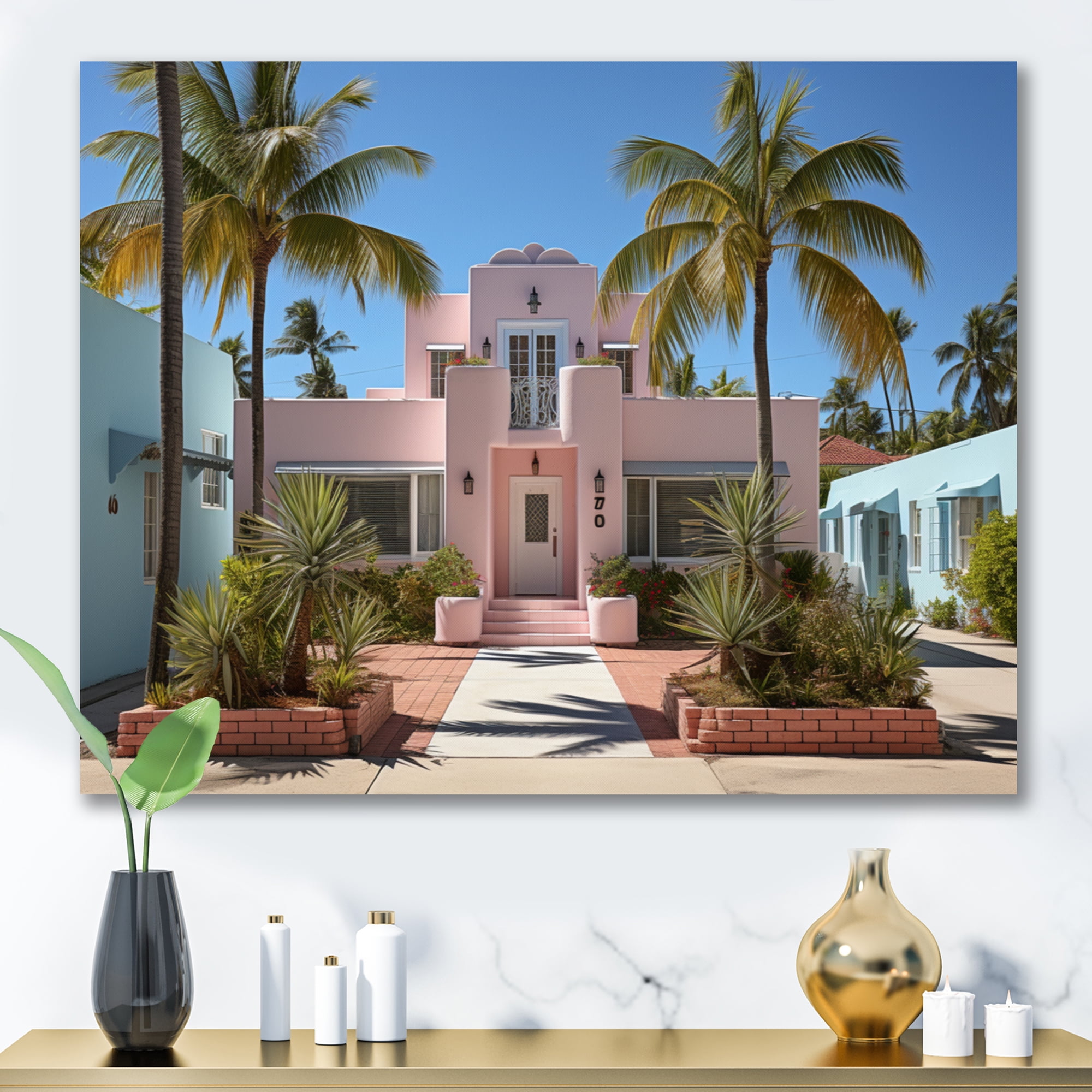 Designart "Pink House in Miami IV" Beachhouse Canvas Print - Walmart.com