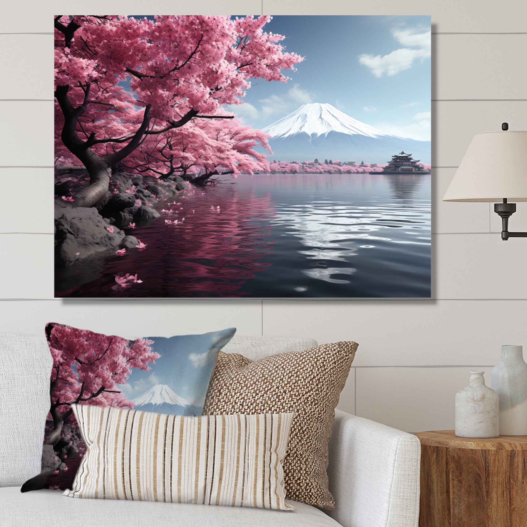 Designart "Pink Mount Fuji Japanese Icon in Art II" Japanese Wall Art ...