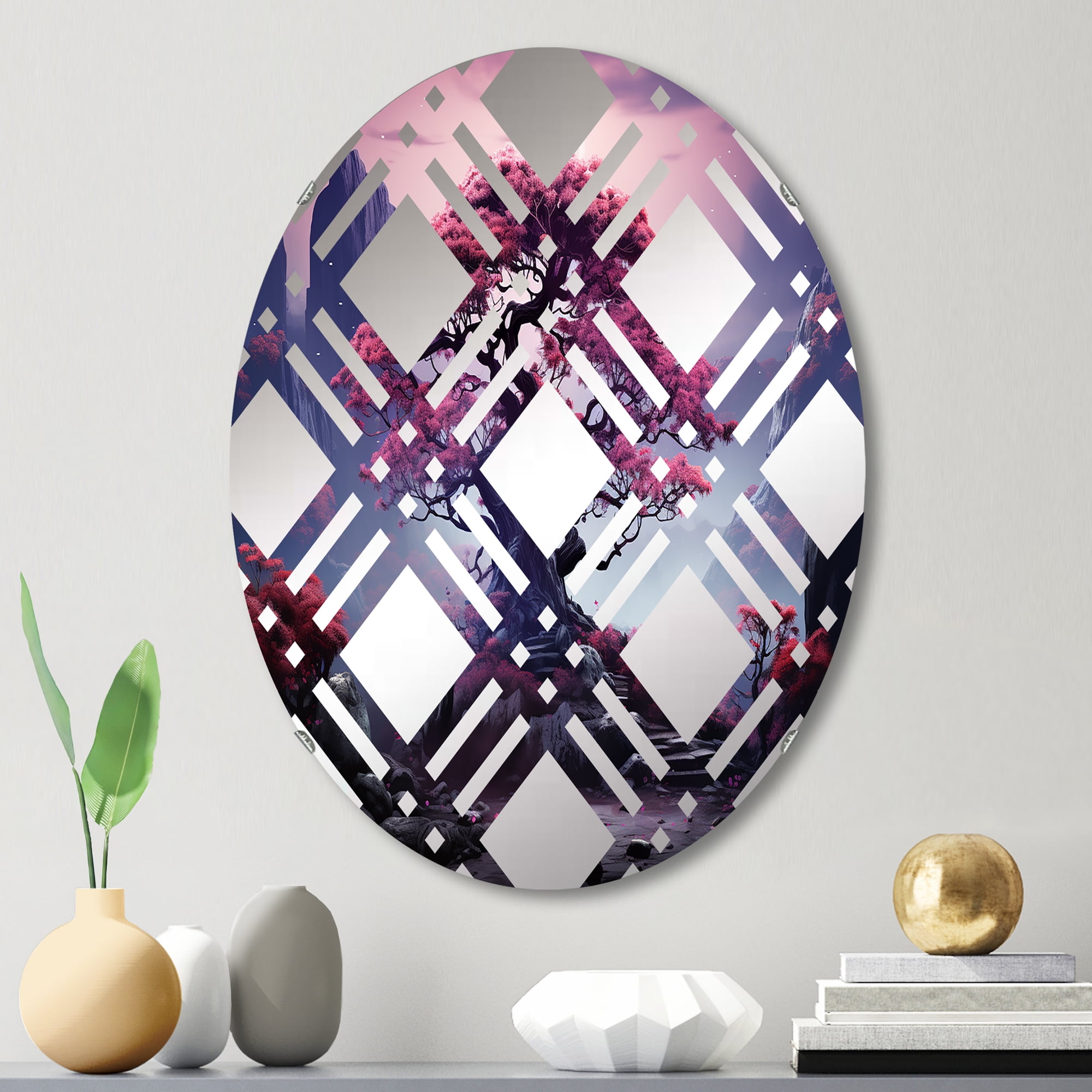 Designart "Pink Mystique in Amethyst Woods III" Tree Redwood Plaid ...