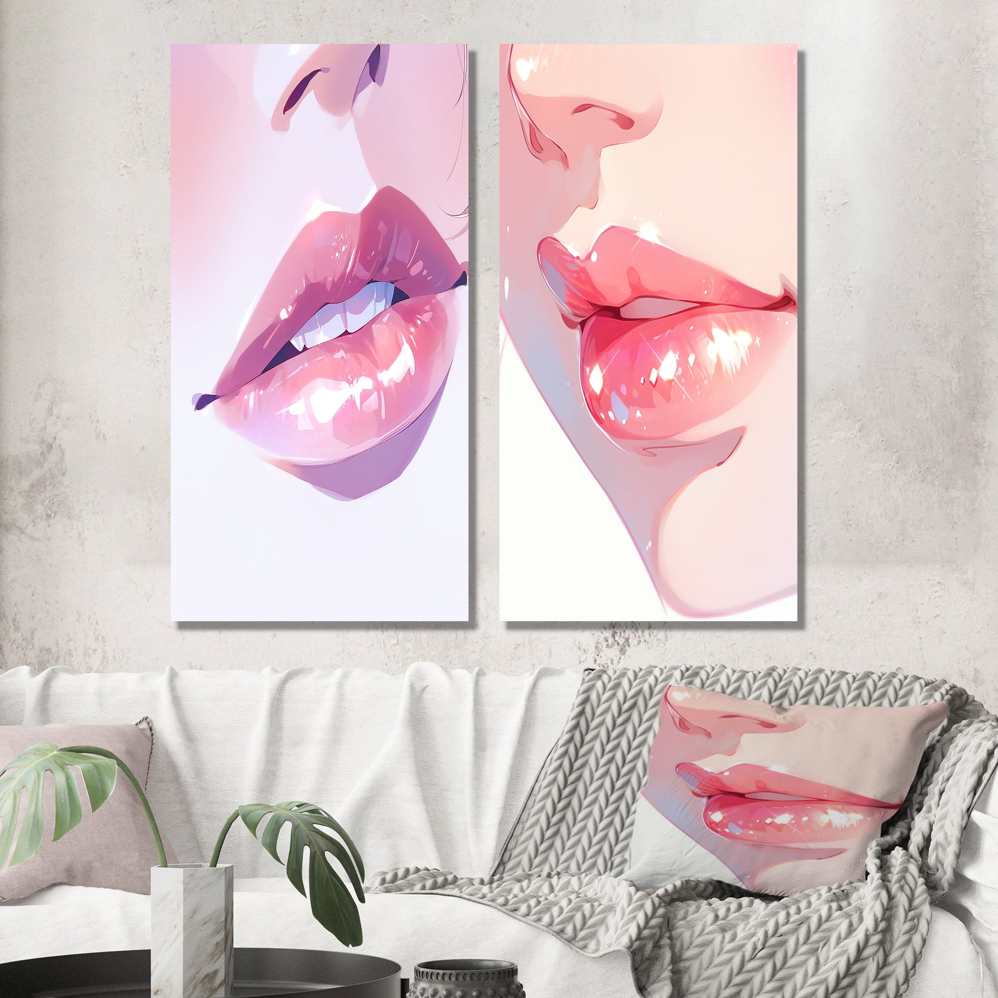 Designart "Pink Pastel Lips Pouting Beauty I" Fashion Woman Wall Art ...